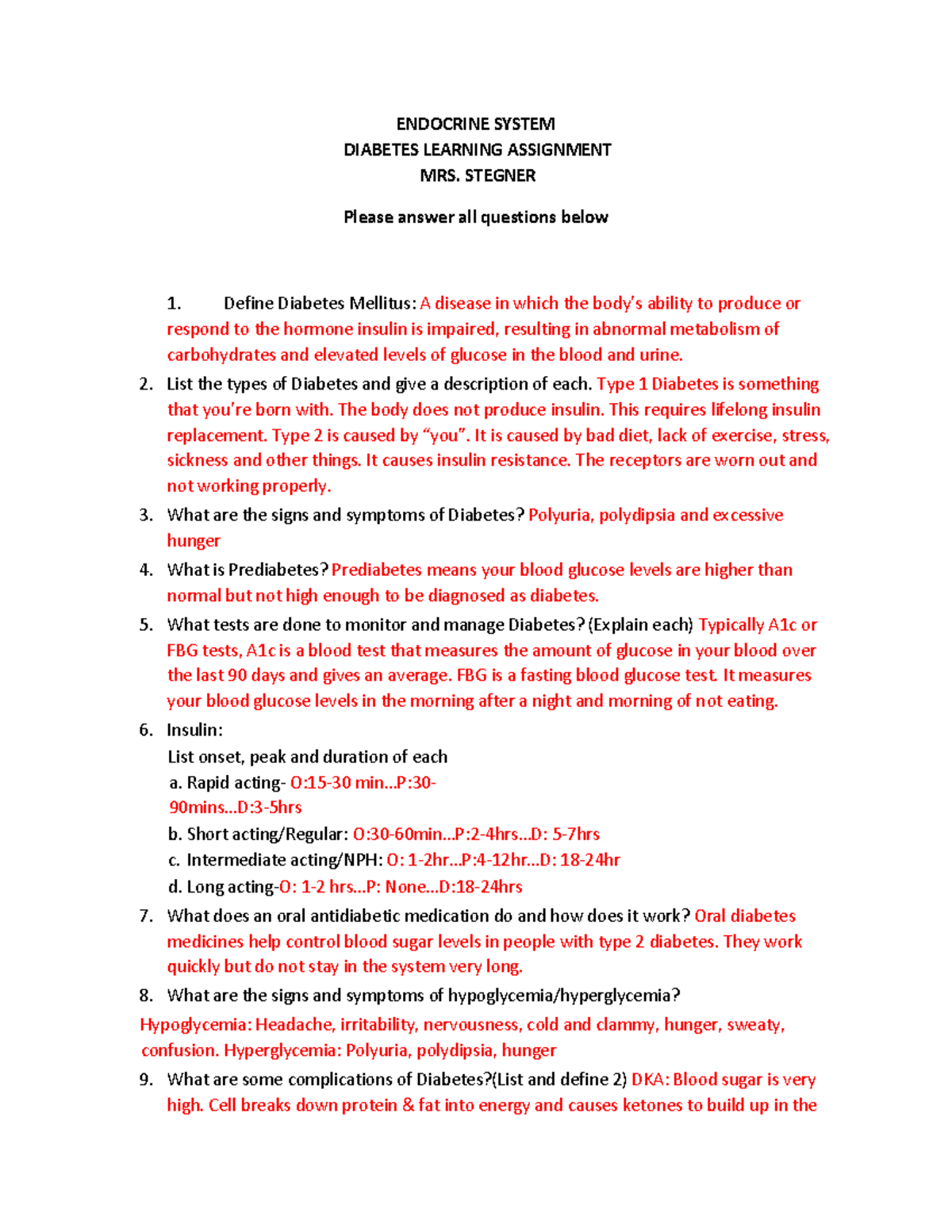 Diabetes homework - ENDOCRINE SYSTEM DIABETES LEARNING ASSIGNMENT MRS ...