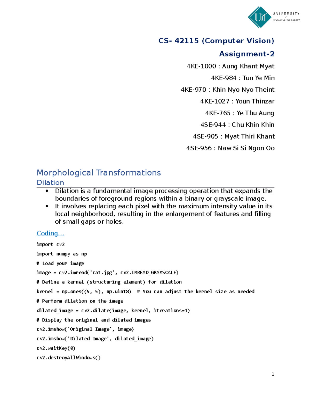 Assignment (Basic Feature Detection) - CS- 42115 (Computer Vision) Assignment- 4KE-1000 : Aung ...