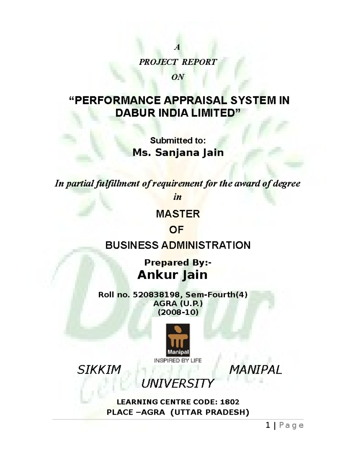 Dokumen - Project report on Dabur performance appraisal India - A ...