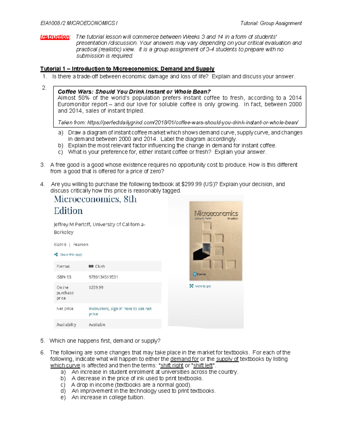 Tutorial Exercises Microeconomics 2021/2022 Not macro - Instruction ...