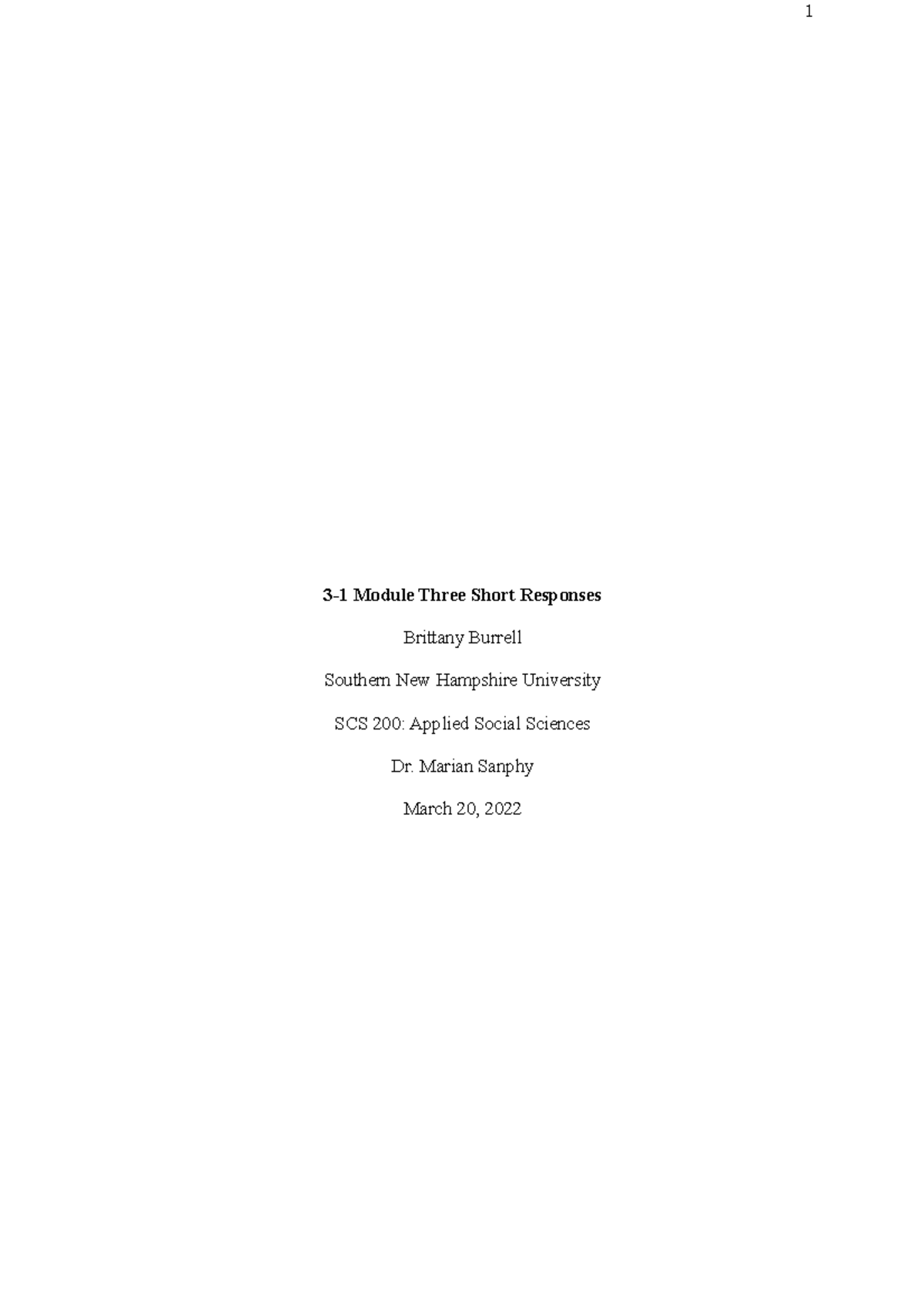 3-1 Short Responses - .... - 3-1 Module Three Short Responses Brittany ...