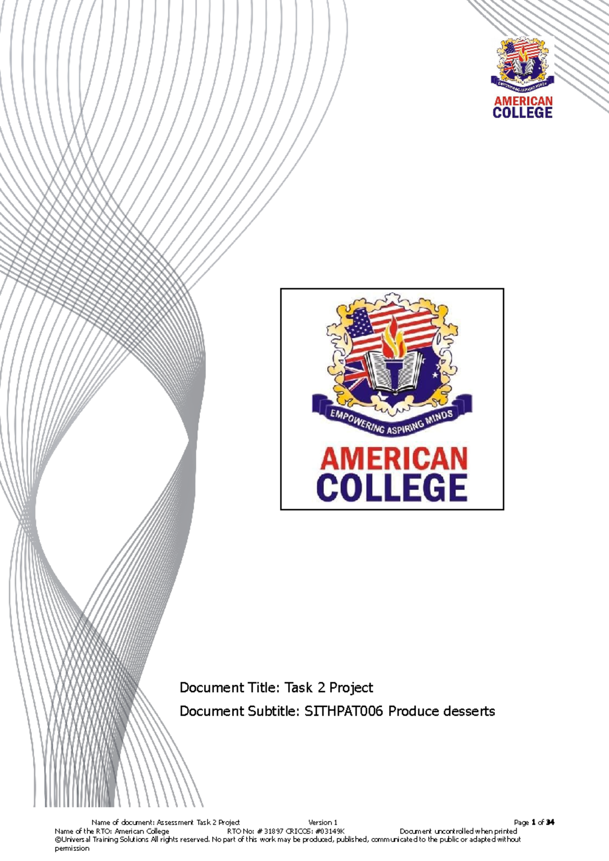 11 Sithpat 006 Assessment Task 2 Project - Name of document: Assessment ...