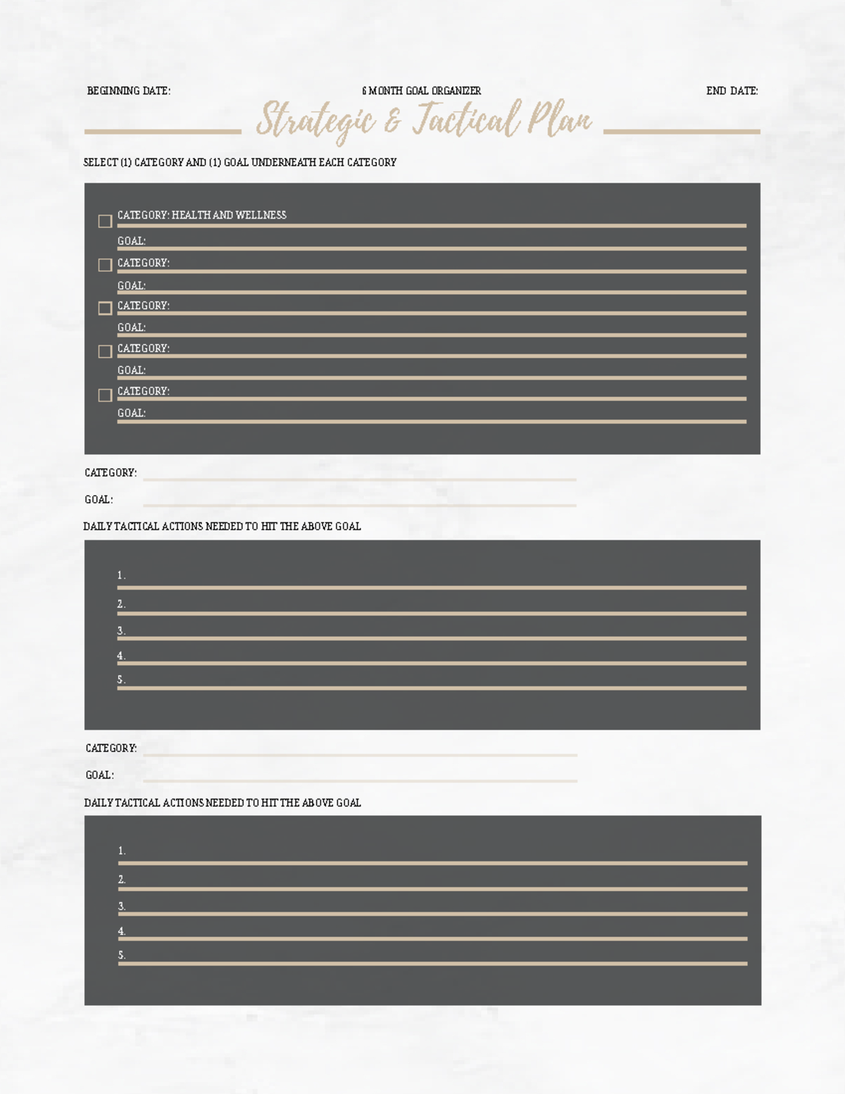 6 month goal planner - 6 MONTH GOAL ORGANIZER Strategic & Tactical Plan ...