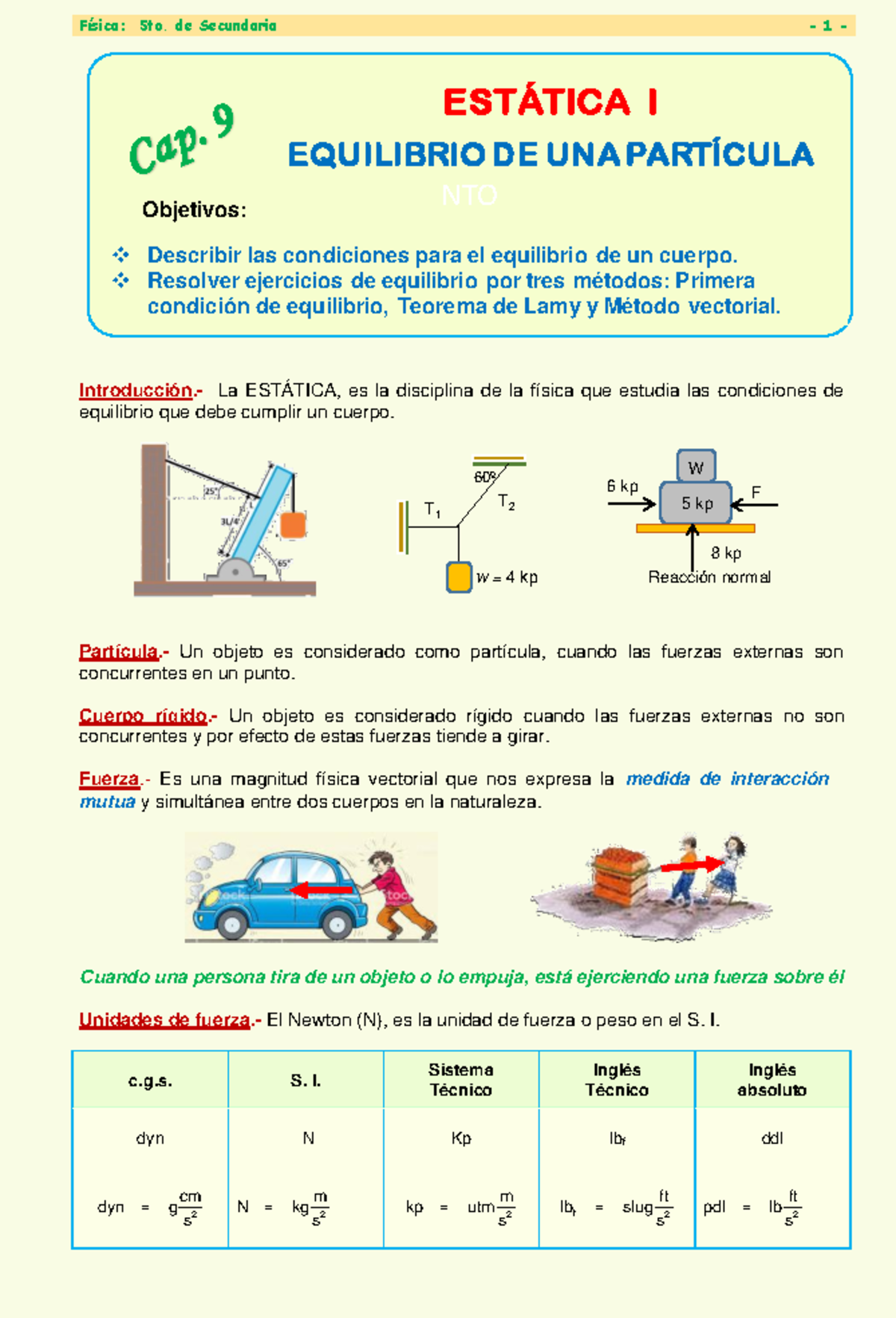 1. Estatica I - Tema de Estática I de Edwin Gutierrez - Física: 5to. de Secundaria - 1 - NTO ...