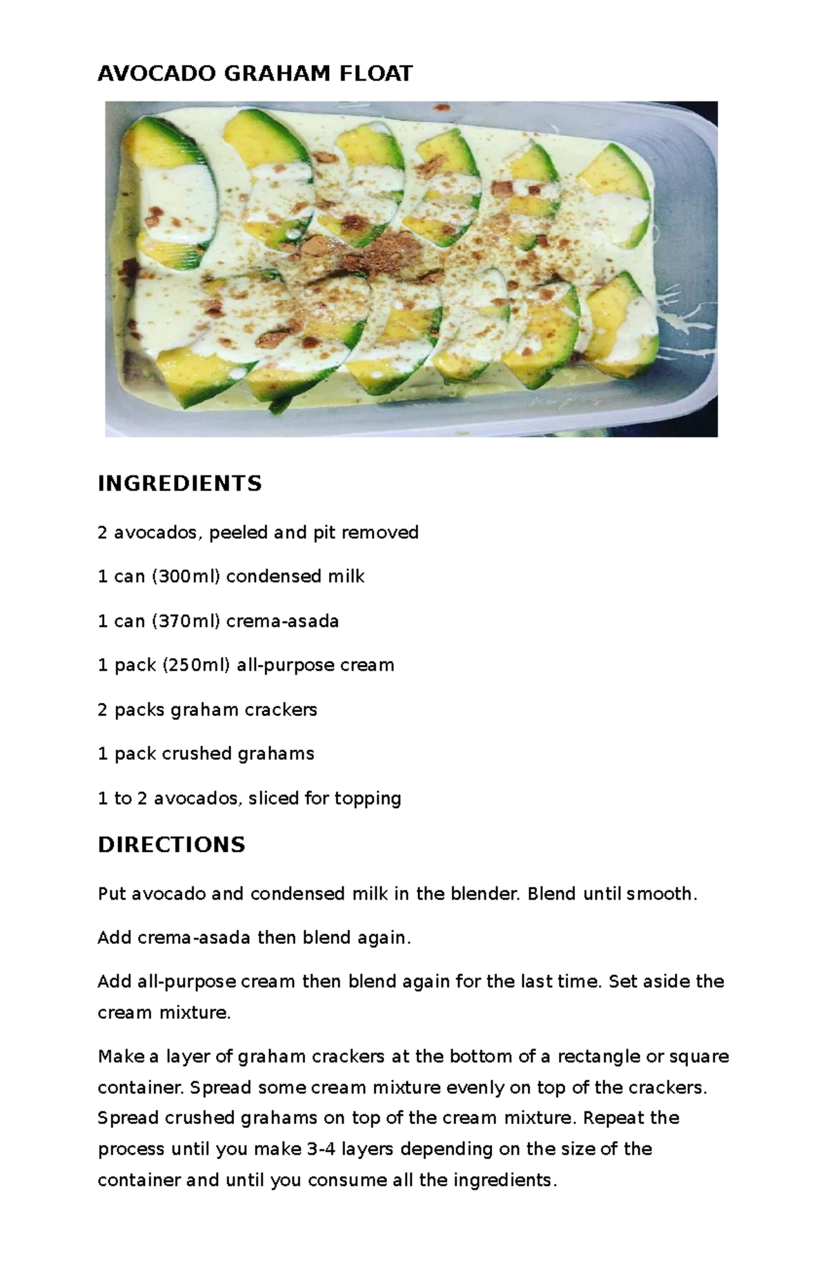Desserts 2 - AVOCADO GRAHAM FLOAT INGREDIENTS 2 avocados, peeled and ...