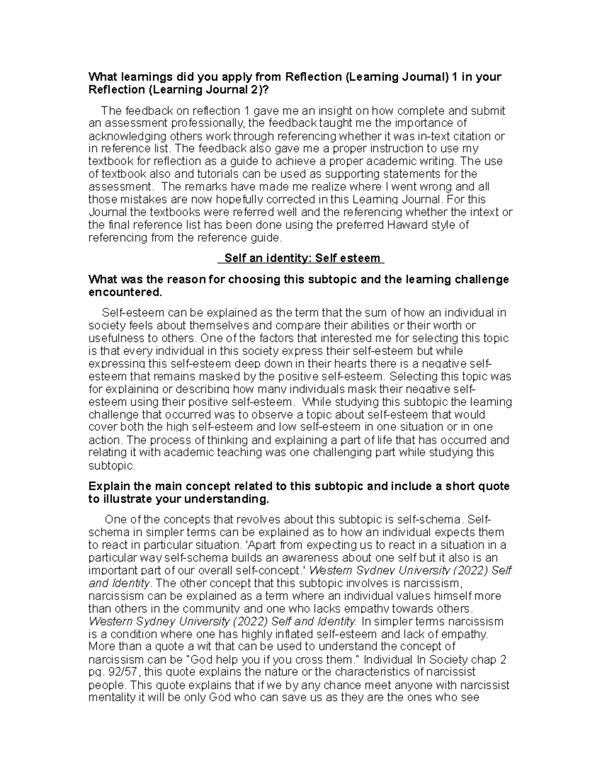 Individual in society 2nd reflection - What learnings did you apply ...