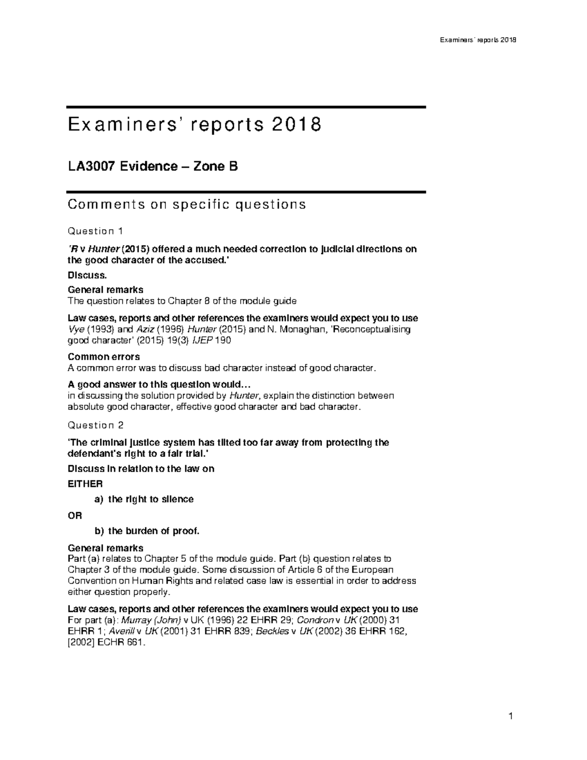 Evidence report 2018 B - Examiners’ reports 2018 Ex a m ine rs’ re port ...