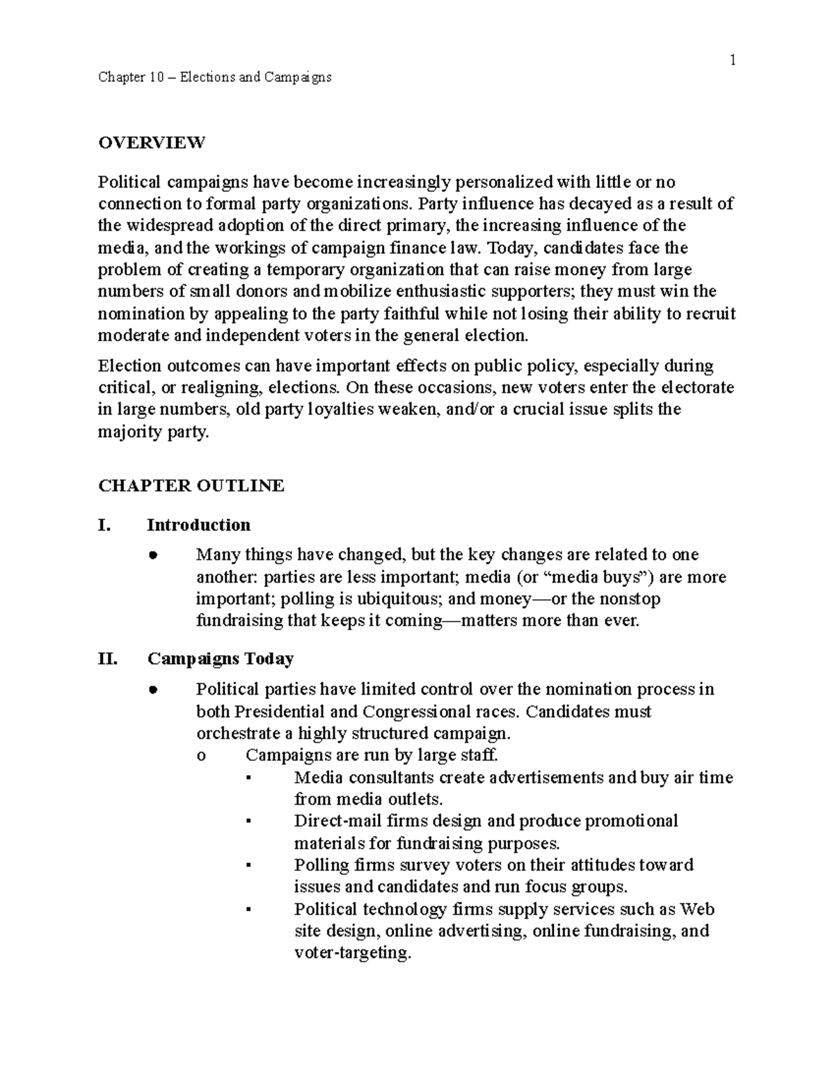 Chapter 10 – Elections and Campaigns - Chapter 10 – Elections and ...