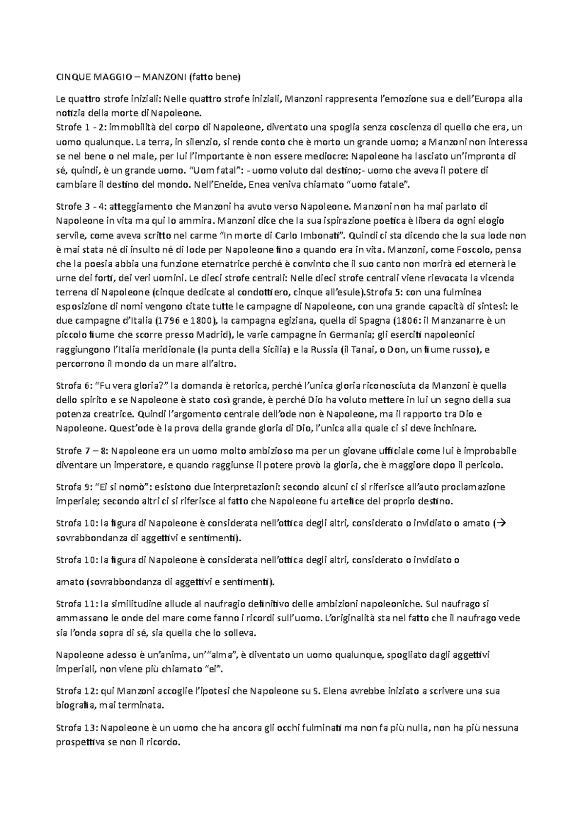 Cinque maggio fatto bene - CINQUE MAGGIO – MANZONI (fatto bene) Le ...