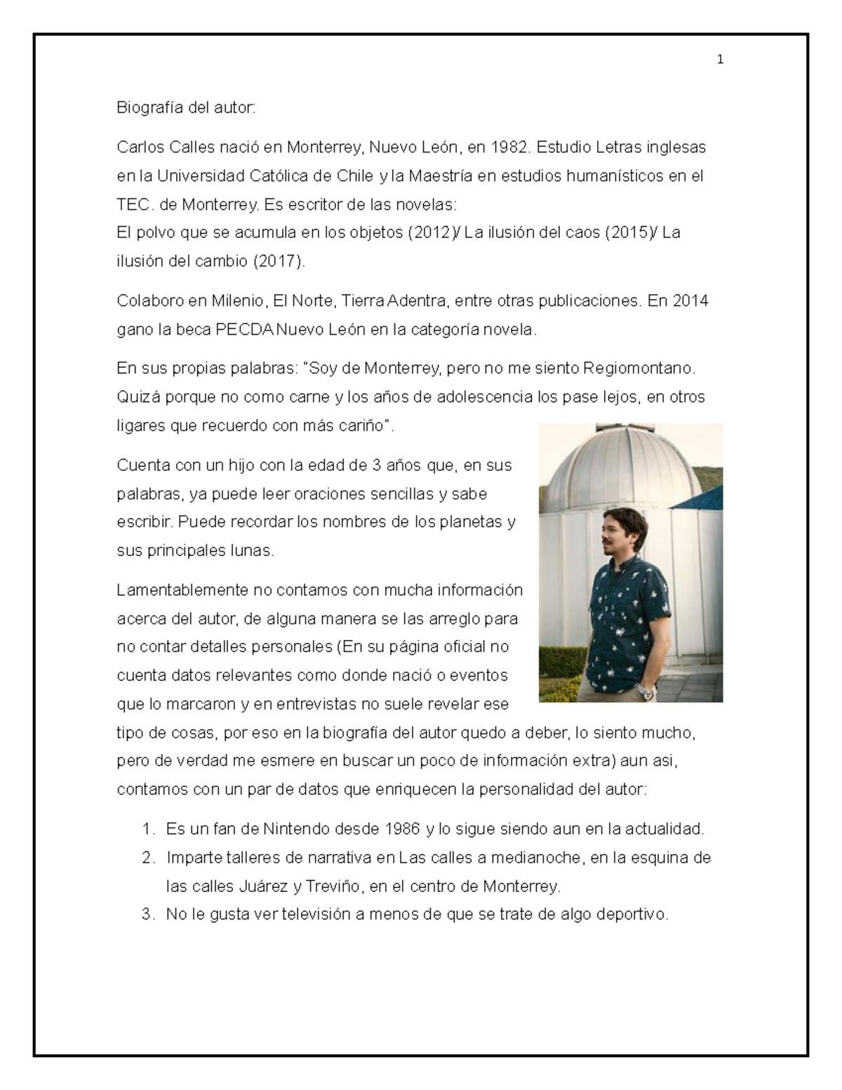 La ilusion del caos - Ensayo de lectura - Biografía del autor: Carlos ...