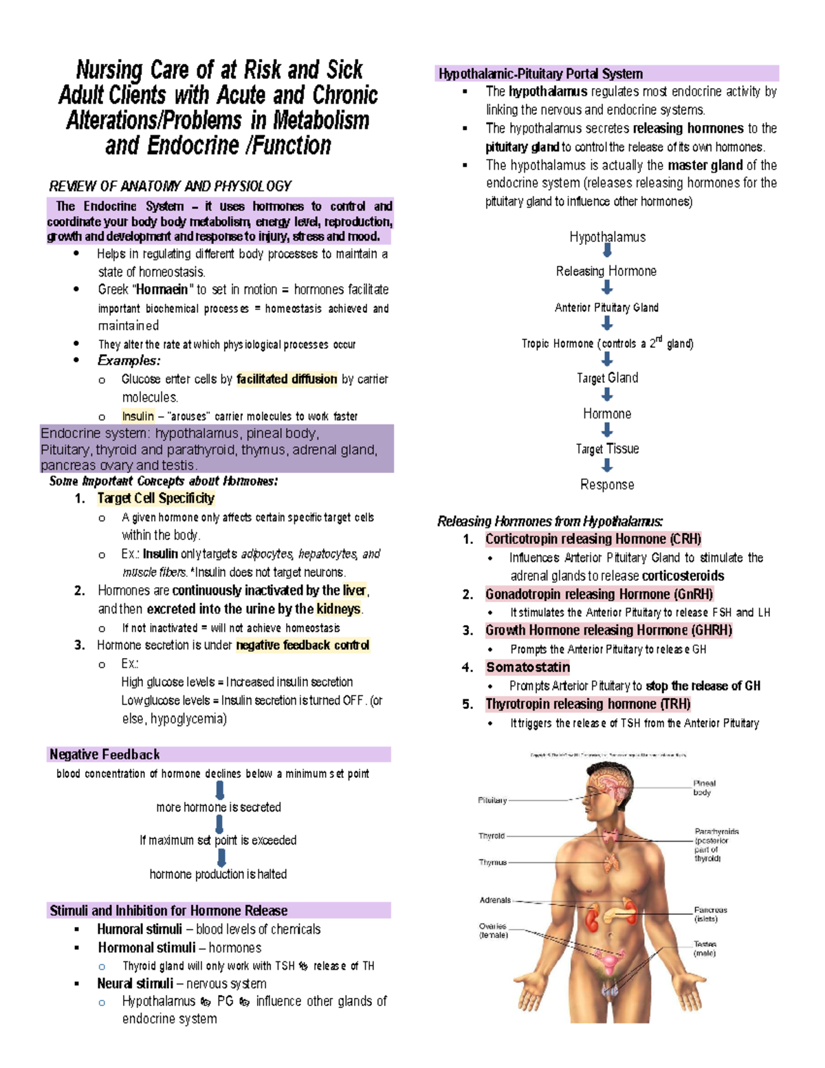Endocrine Disorders - Nursing Care of at Risk and Sick Adult Clients ...