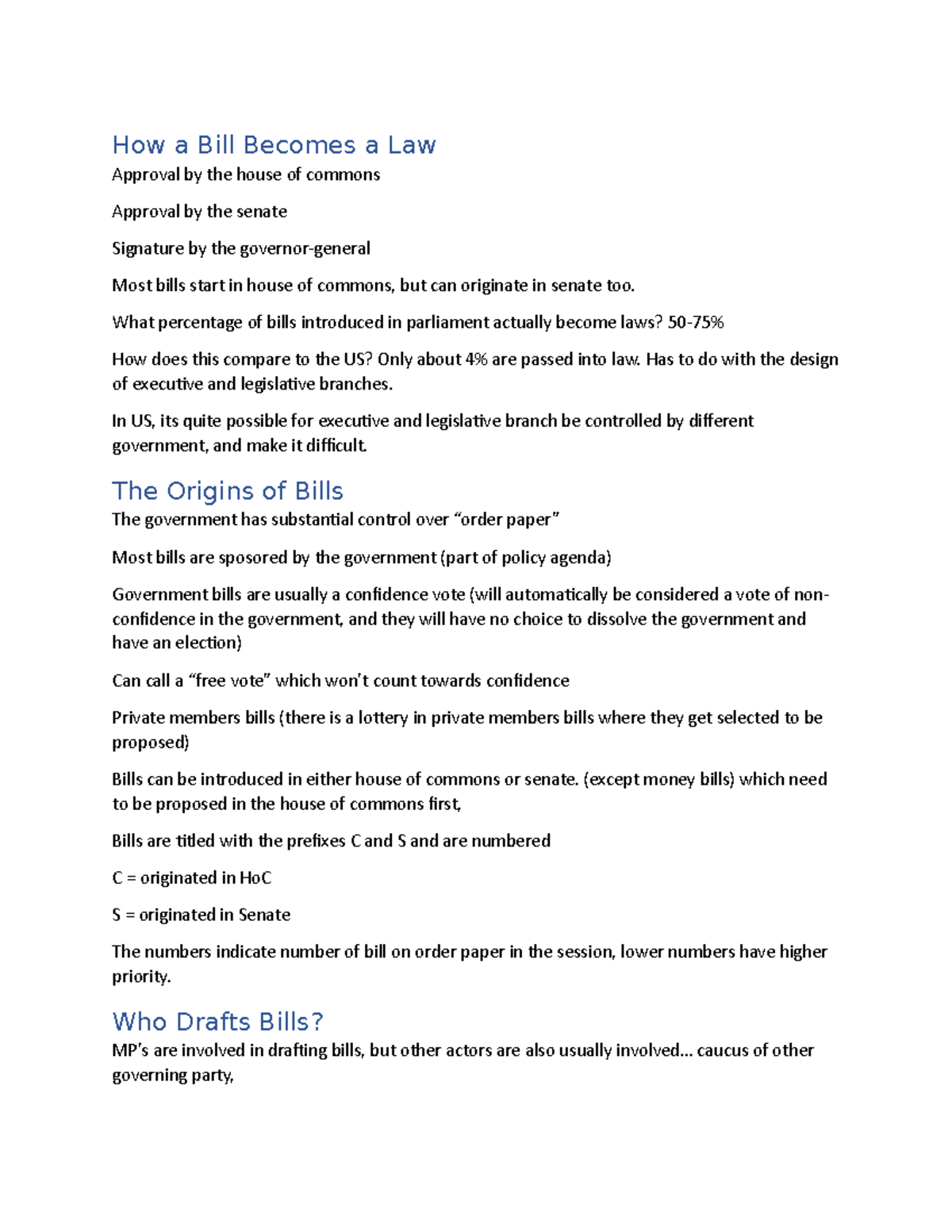 POLI 1P98 Week 6 - Lecture notes 6 - How a Bill Becomes a Law Approval ...
