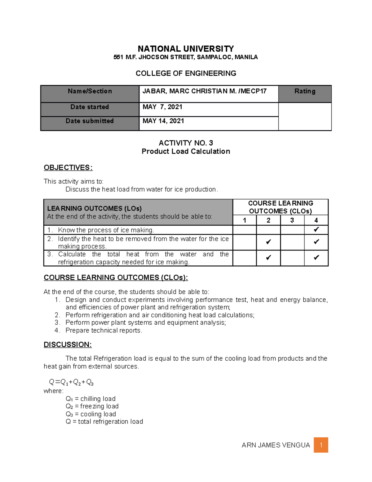 Jabar- Activity 3 Product Load Calculation - NATIONAL UNIVERSITY 551 M ...