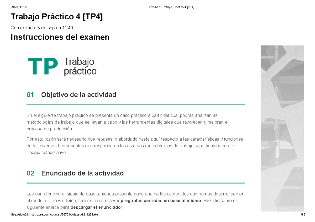 Examen Trabajo Práctico 4 [TP4] Recursos Inrmaticos-100% - Trabajo Práctico 4 [TP4] Comenzado: 3 ...