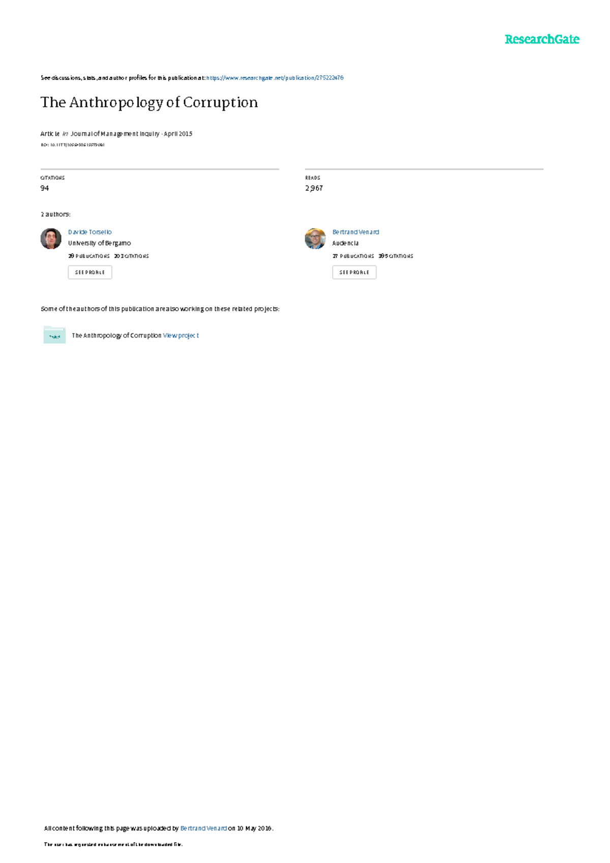 The Anthropology of Corruption - See discussions, stats, and author ...