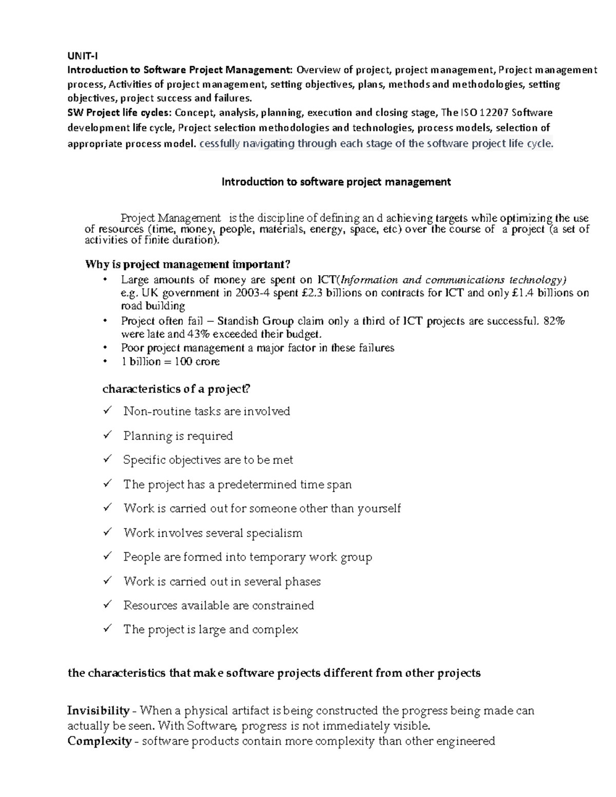 SPM Unit-1 Complete notes - UNIT-I Introduction to Software Project ...