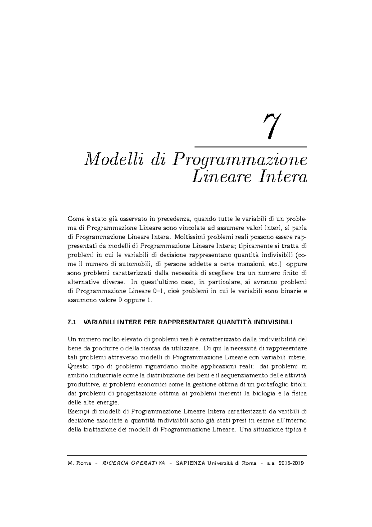 Cap7 ric operativa - modelli di programmazione lineare intera - 7 ...