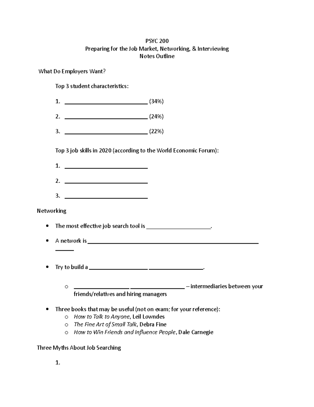 Preparing for the Job Market, Networking, and Interviewing - Notes ...