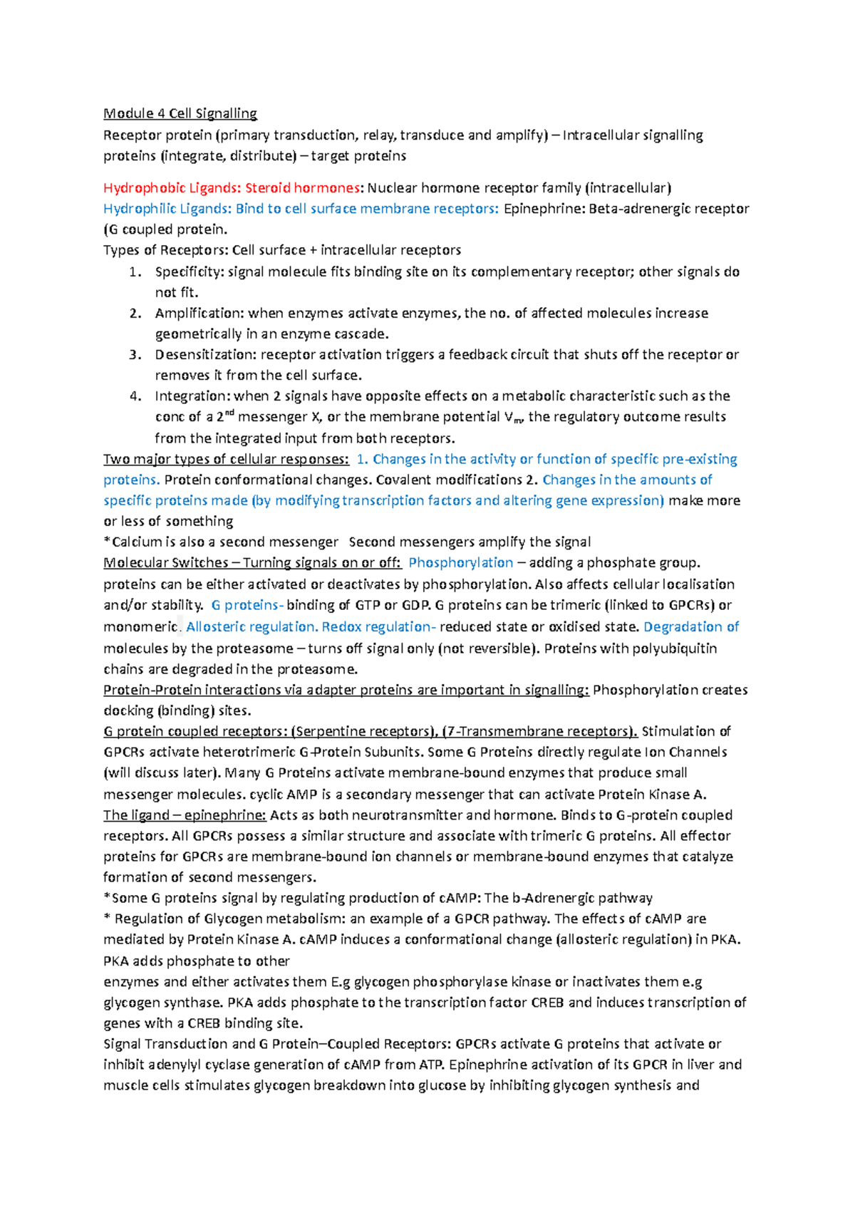 Molecular Cell Biology Module 4 - Module 4 Cell Signalling Receptor ...