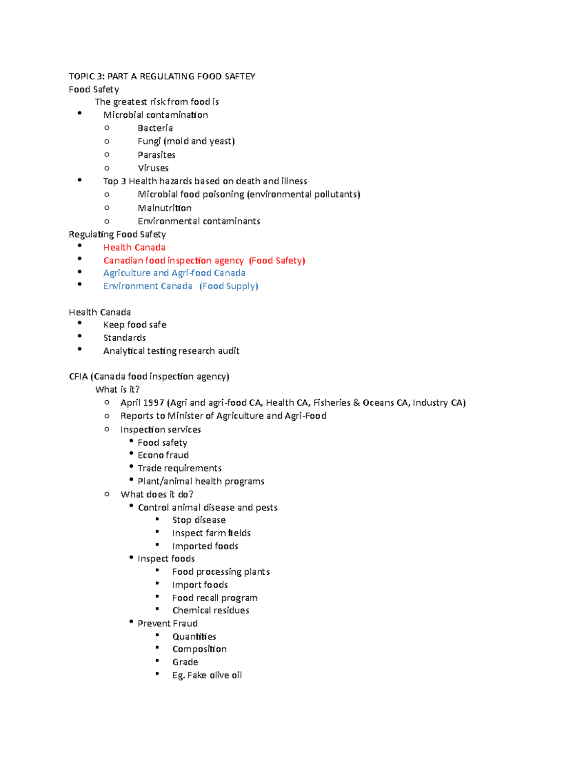 Topic 3 PART A: Regulating Food Safety - TOPIC 3: PART A REGULATING ...
