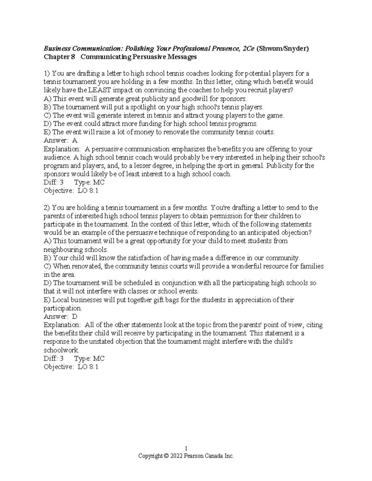 COM103 test bank - Business Communication: Polishing Your Professional ...