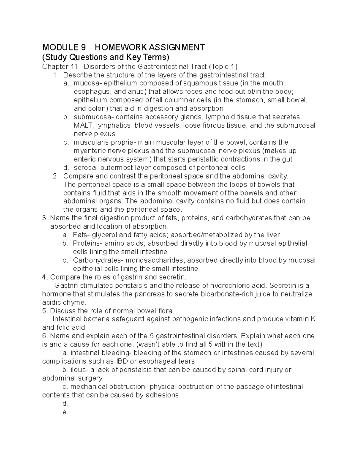 Pathophysiology Hmwrk 9 - MODULE 9 HOMEWORK ASSIGNMENT (Study Questions ...