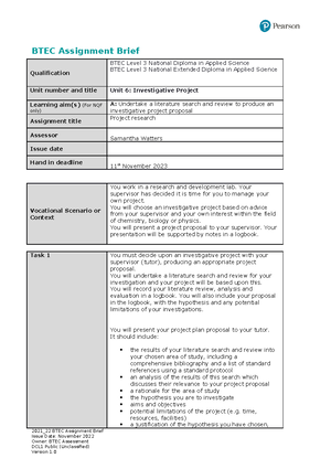Unit 13 A Assignment Brief - BTEC Assignment Brief Qualification ...