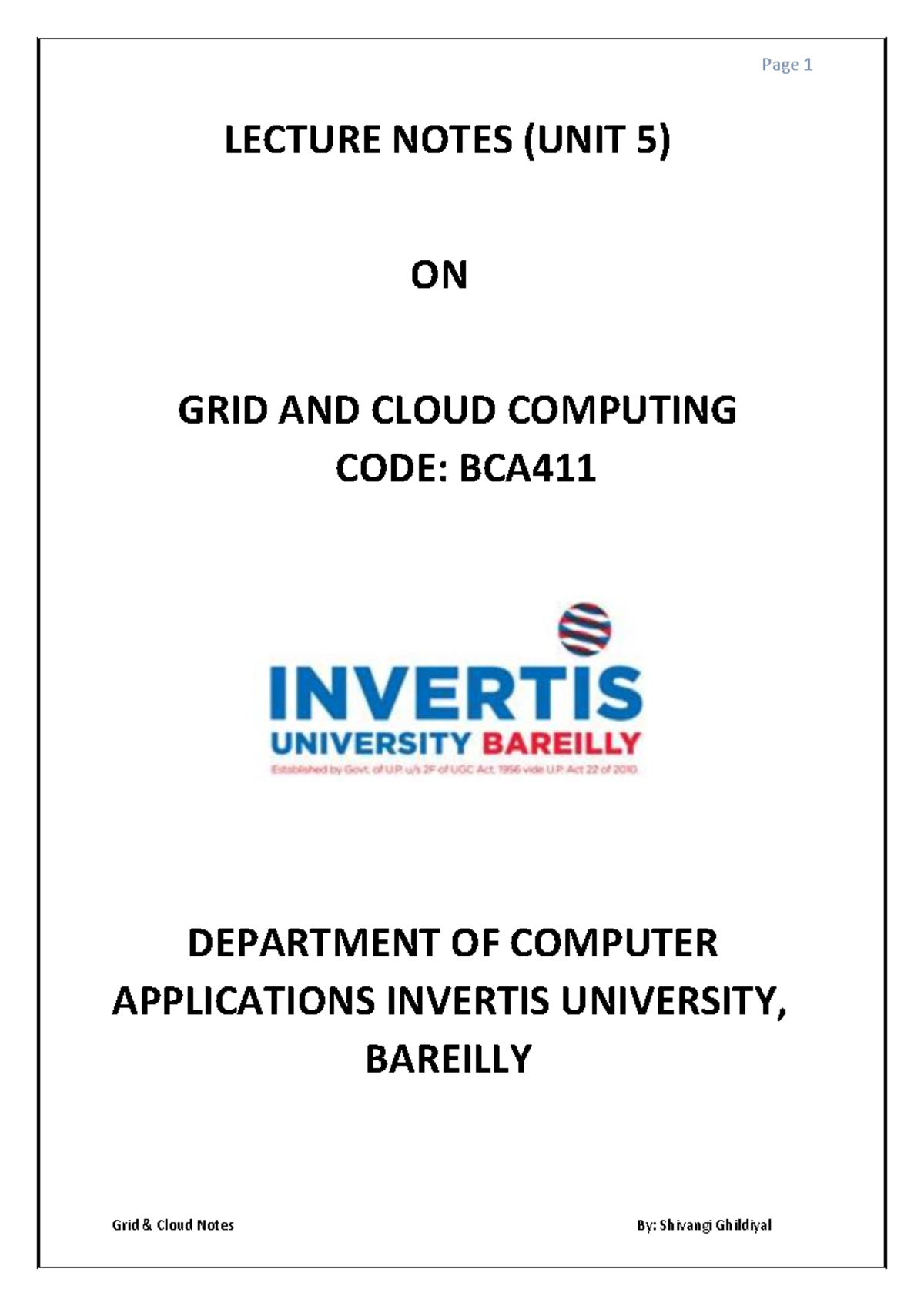 BCA411-Unit5-Notes - LECTURE NOTES (UNIT 5) ON GRID AND CLOUD COMPUTING ...