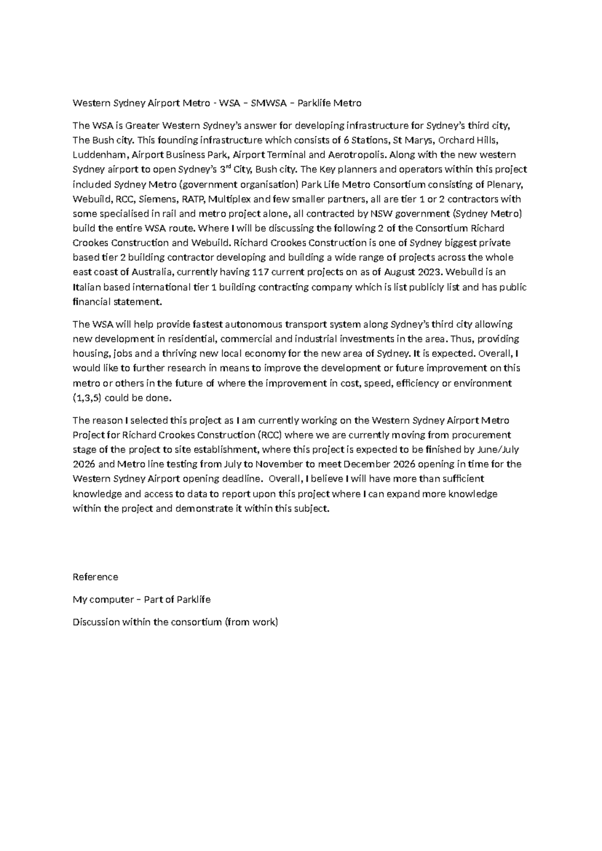 Assignment 1 Intro - Western Sydney Airport Metro - WSA – SMWSA ...