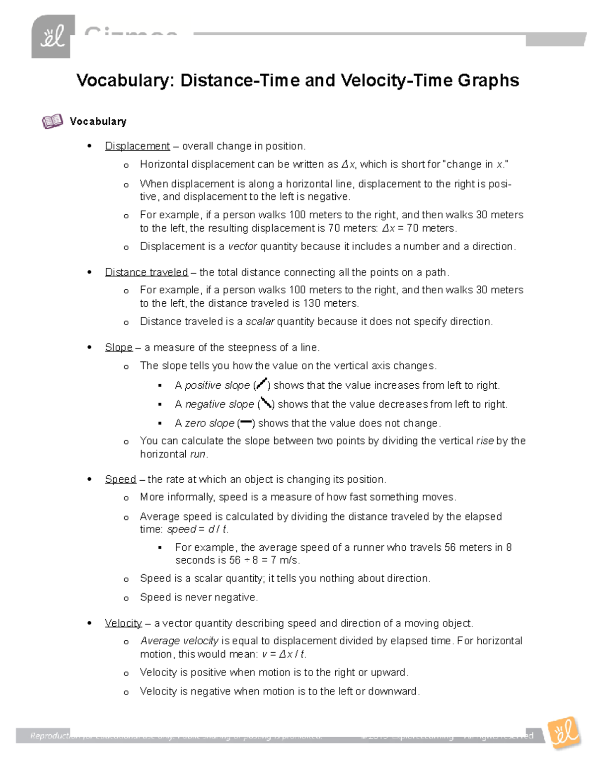 Distance Time Velocity Vocabm - 2019 Vocabulary: Distance-Time and ...
