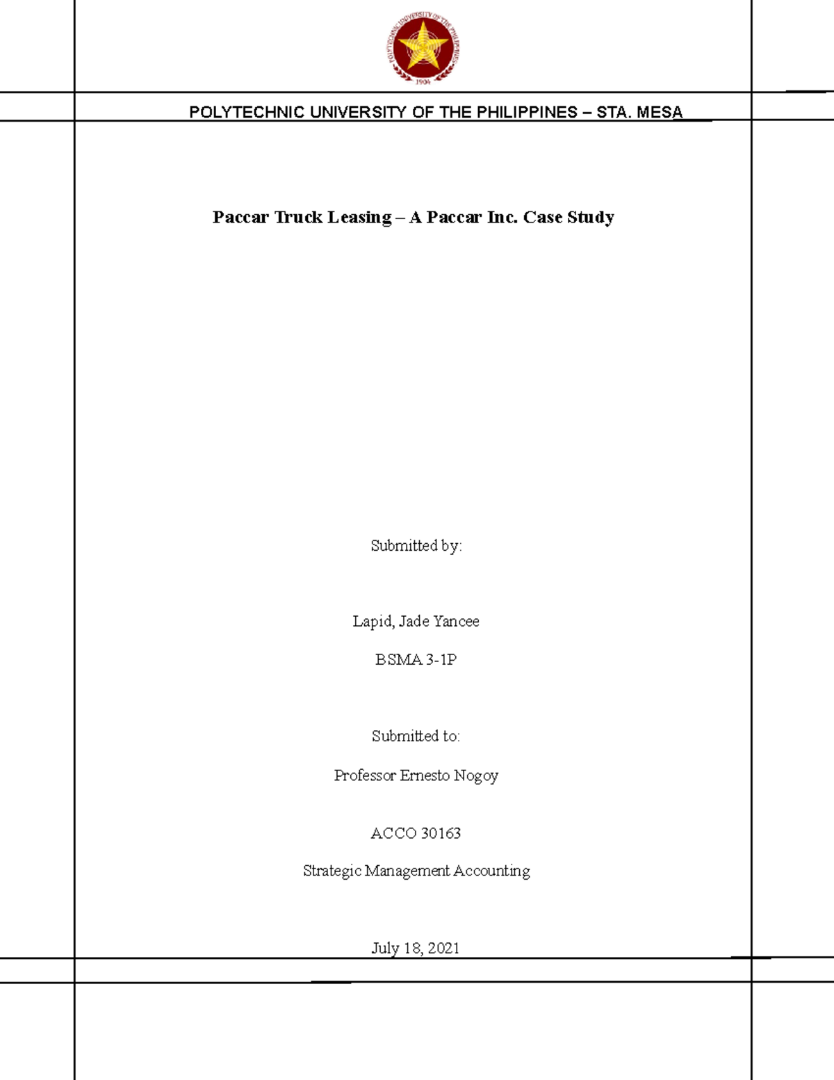 Case Study Paccar Truck Leasing - Paccar Truck Leasing – A Paccar Inc ...