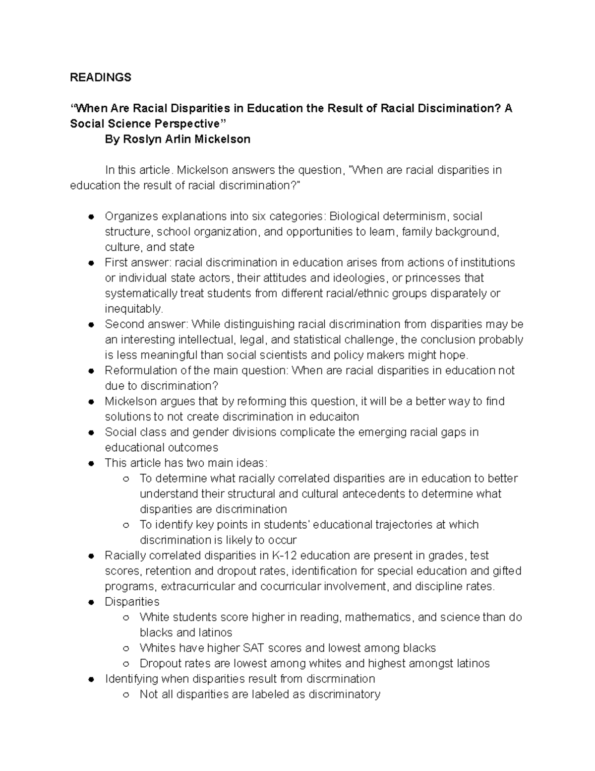 Lecture Notes-Racial Discrimination - READINGS “When Are Racial ...