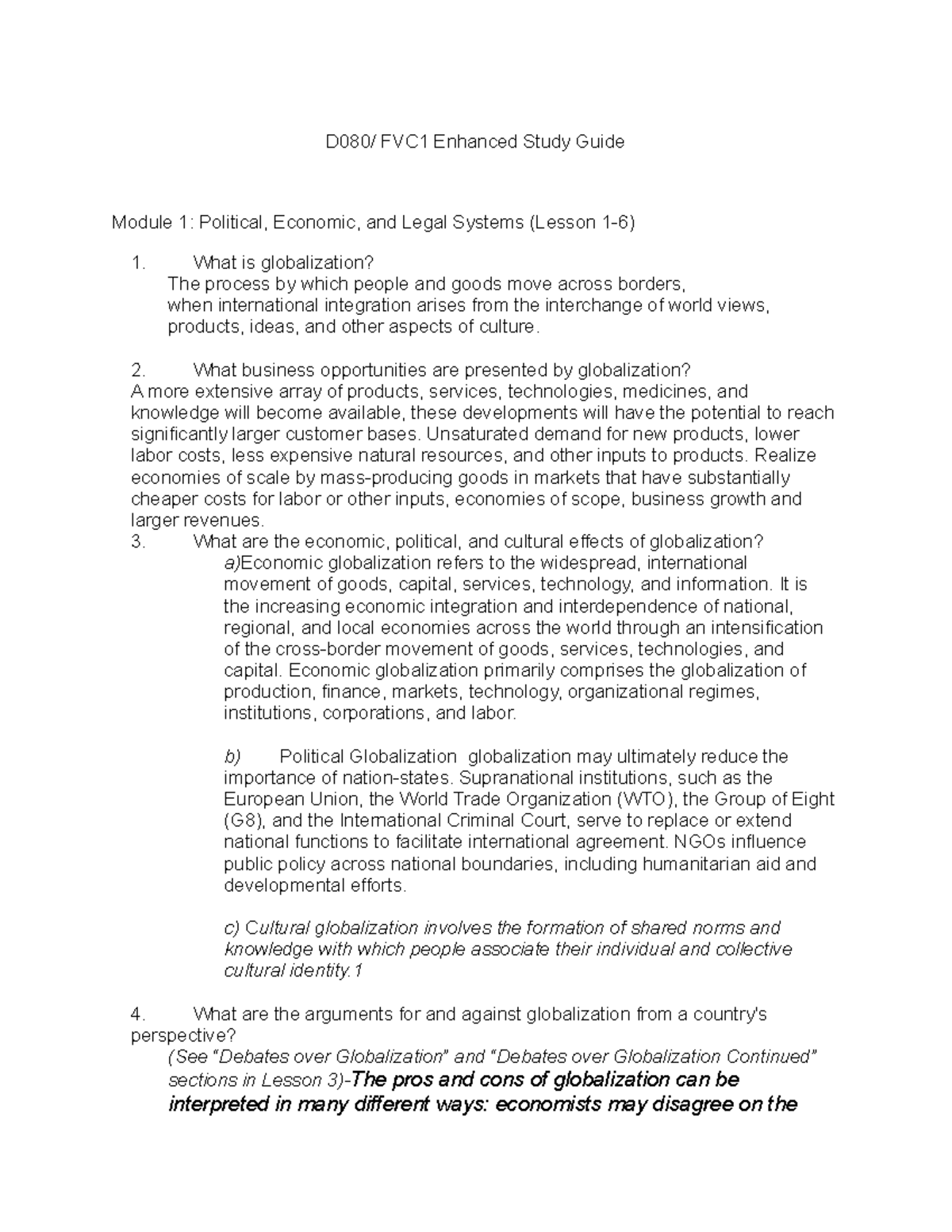 D080 - Assignment - D080/ FVC1 Enhanced Study Guide Module 1: Political ...