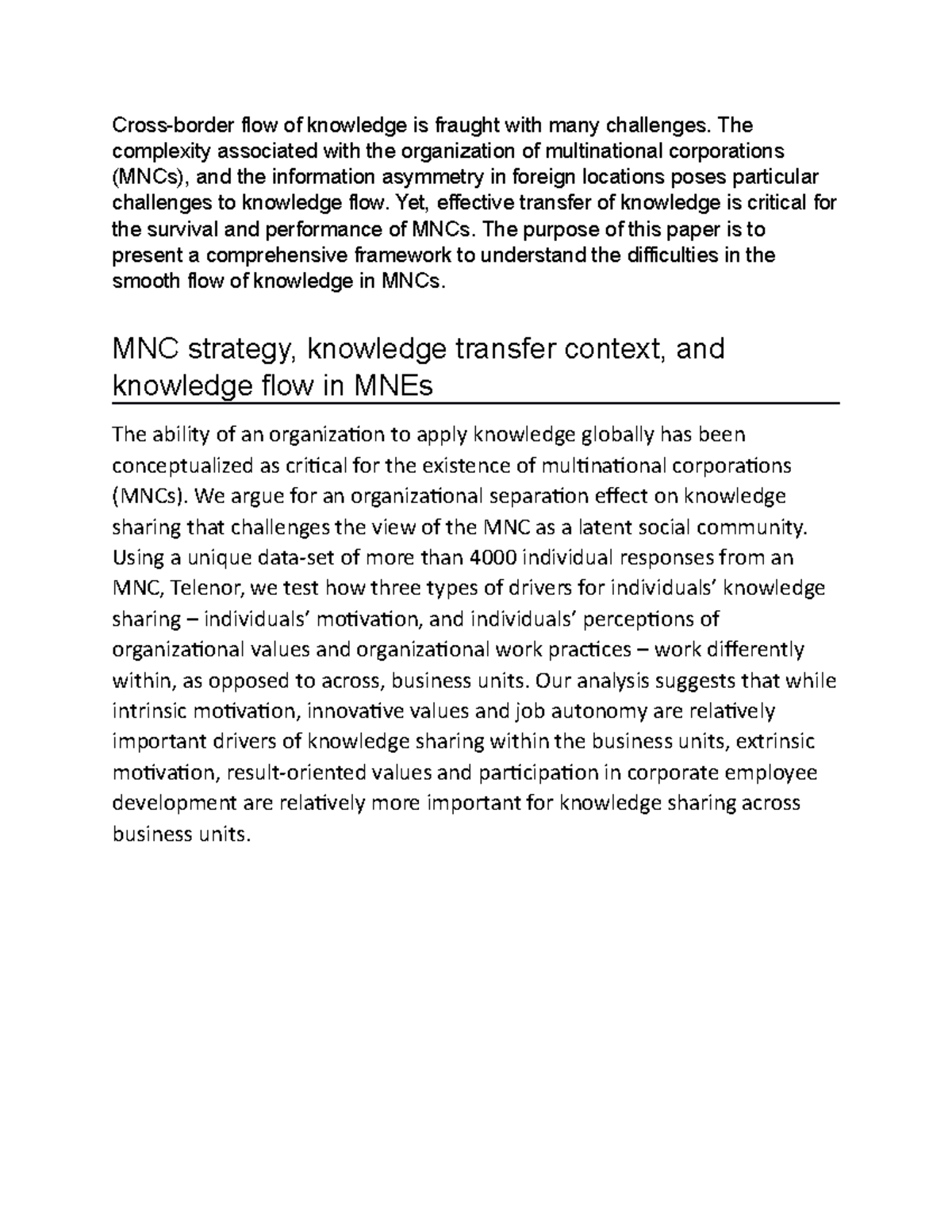 Strategy, knowledge transfer - Cross-border flow of knowledge is ...