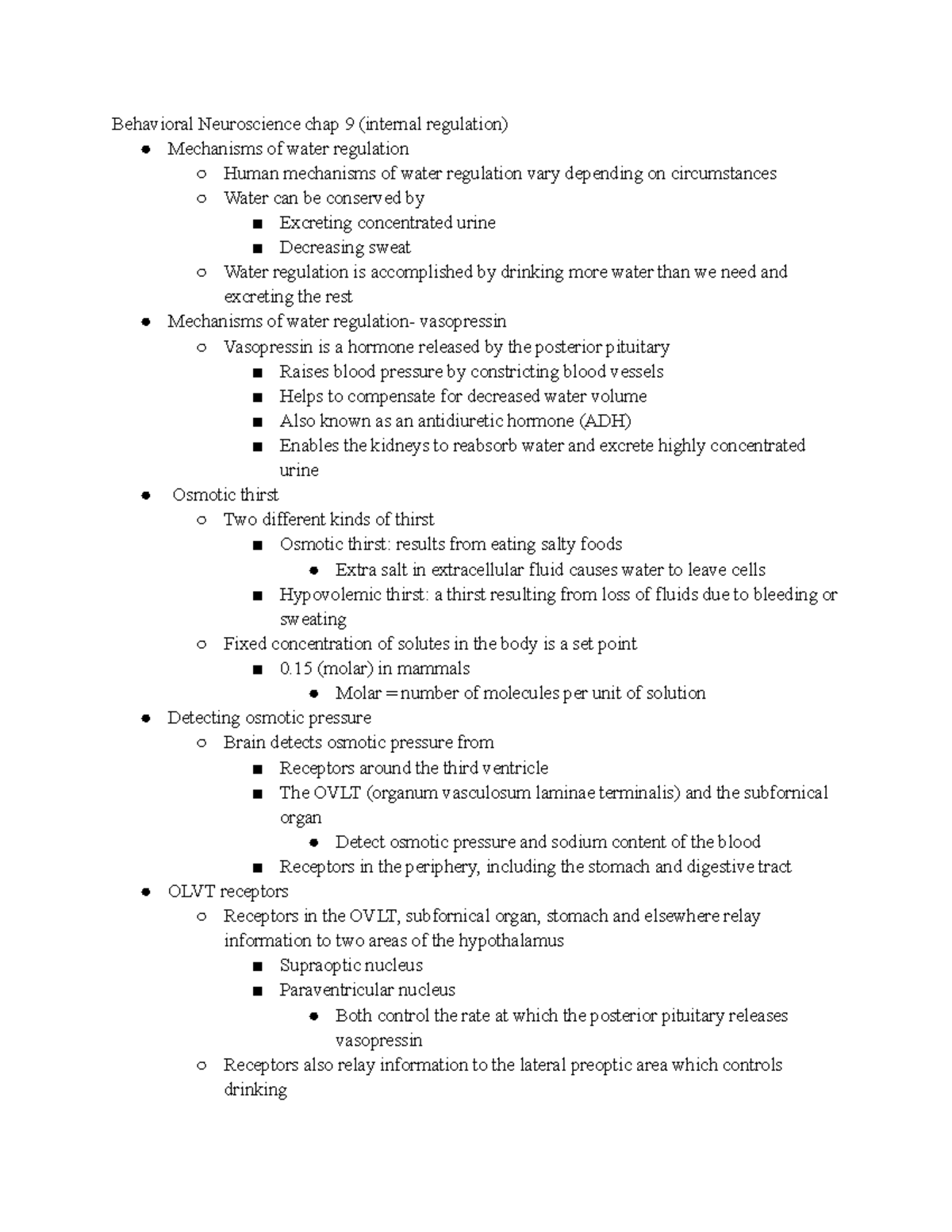Bns chap 9 internal regulation 1 - Behavioral Neuroscience chap 9 ...