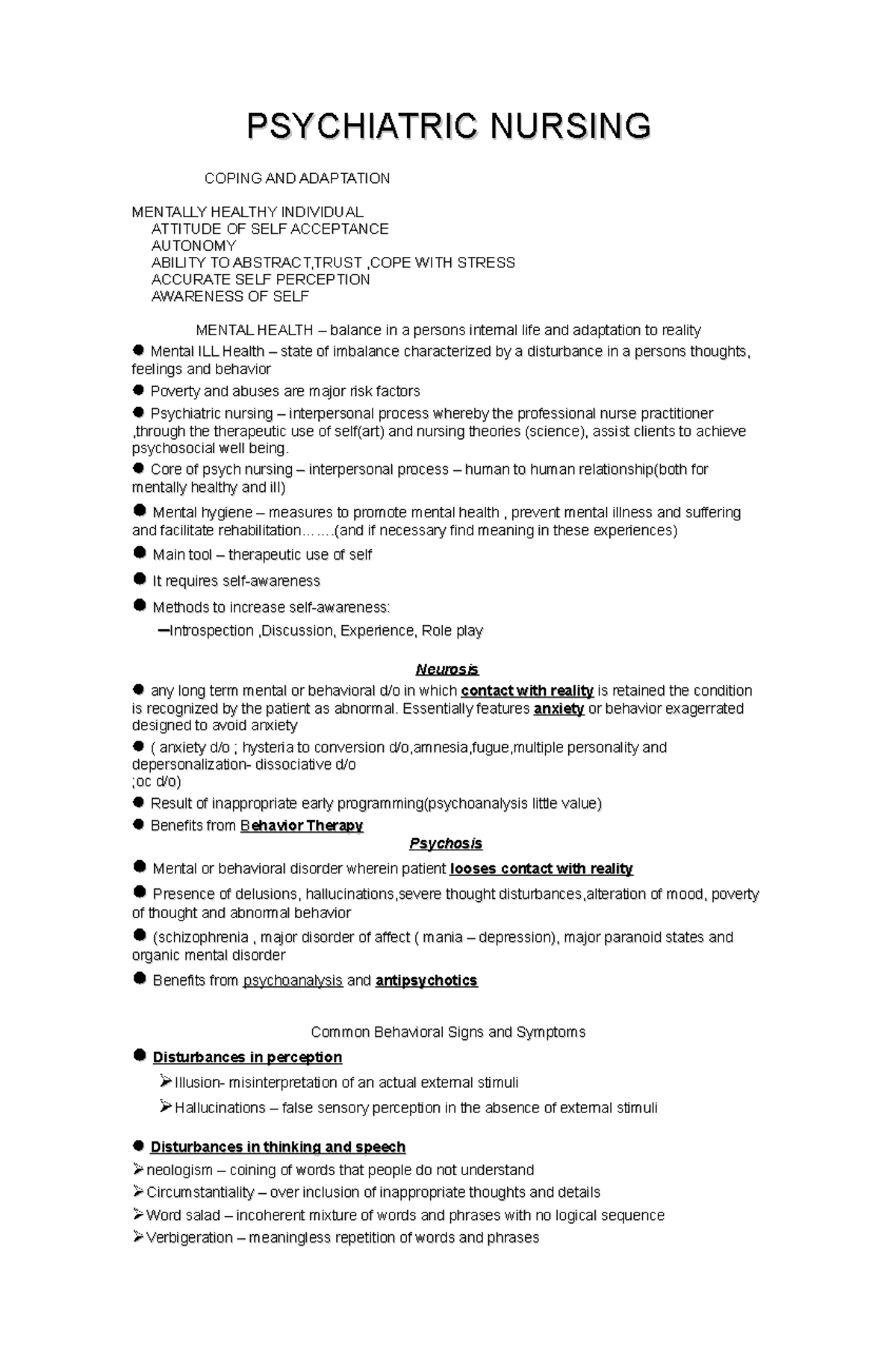 Pysche Note - jjj - PSYCHIATRIC NURSINGPSYCHIATRIC NURSING COPING AND ...