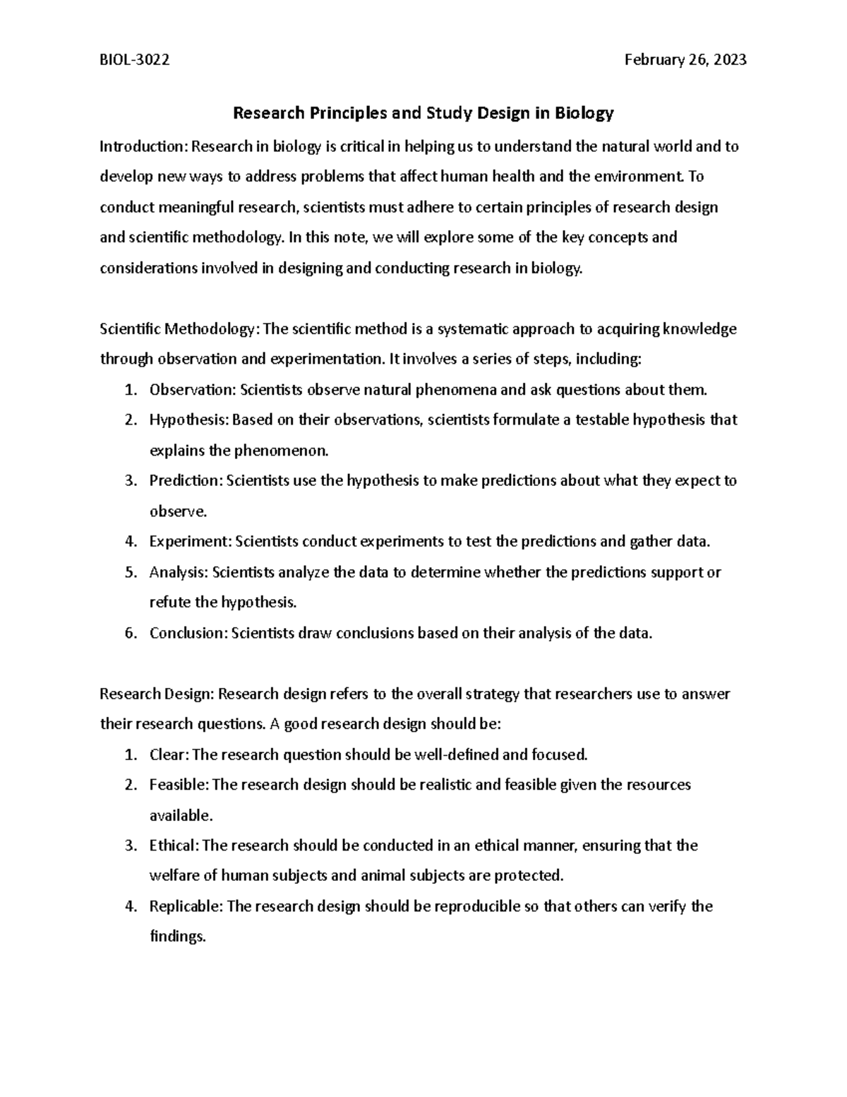 Introduction to Research Design and Scientific Methodology - BIOL-3022 ...