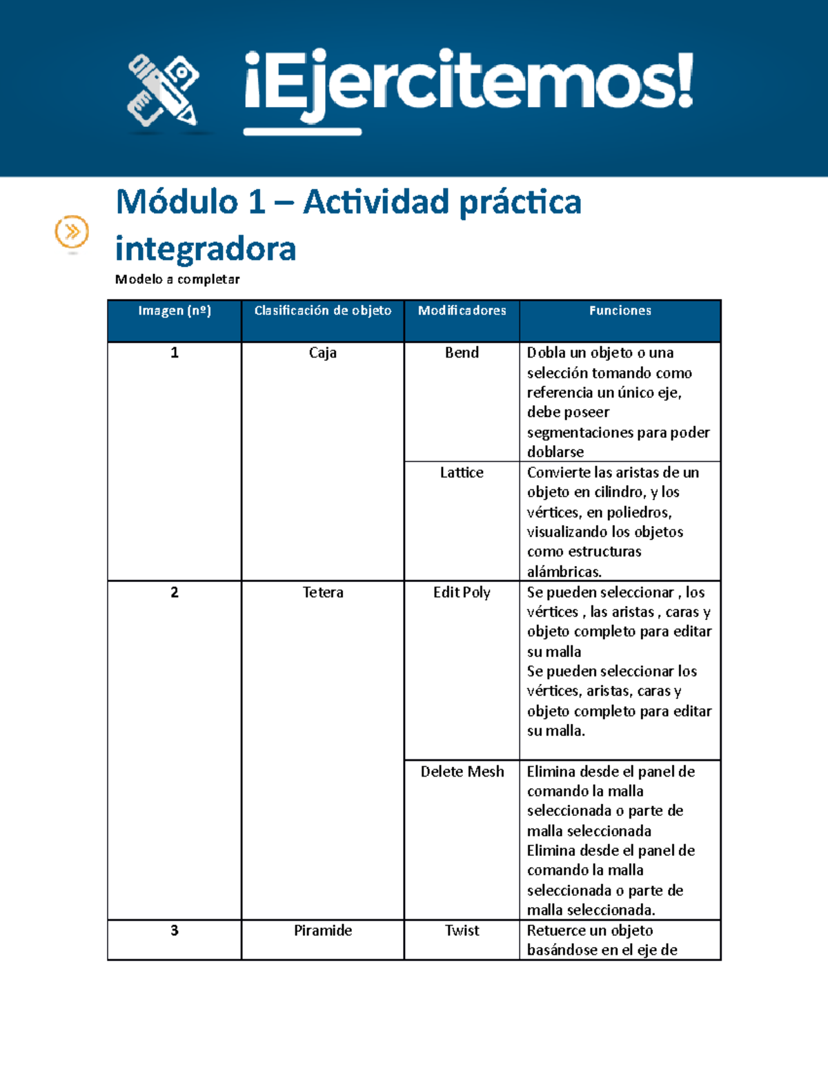 Actividad 4 M1 modelo - Módulo 1 – Actividad práctica integradora Modelo a completar Imagen (nº ...