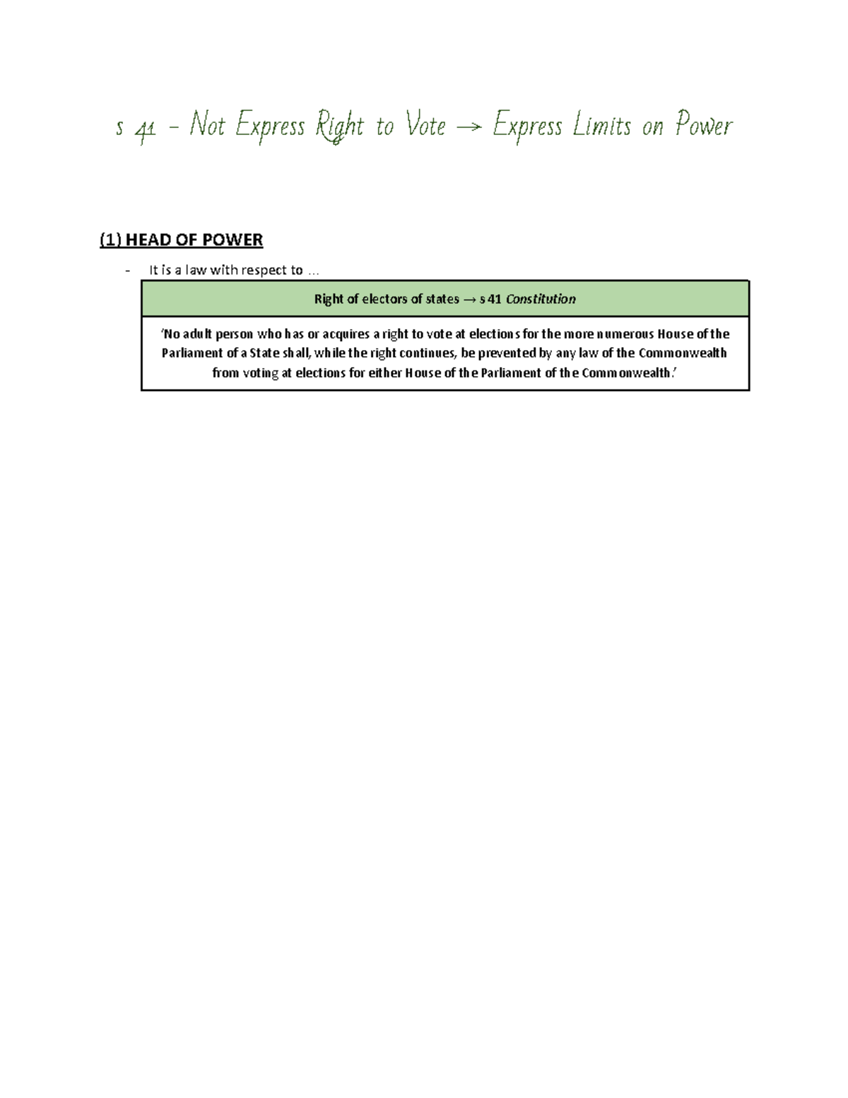LLB2280 Problem Question Guidance - s 41 - No Express Right to Vote - s ...