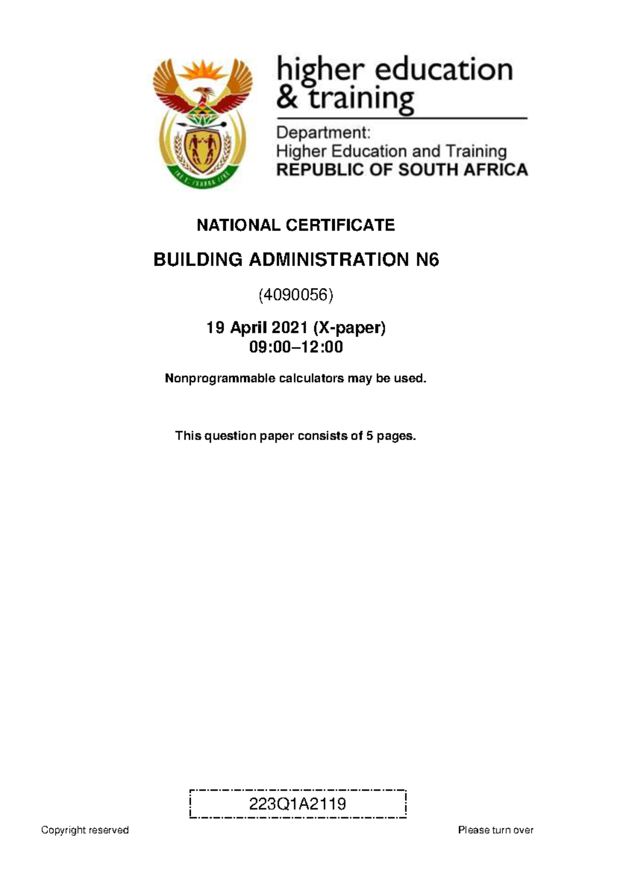 N6 Building Administration April 2021 - NATIONAL CERTIFICATE BUILDING ...
