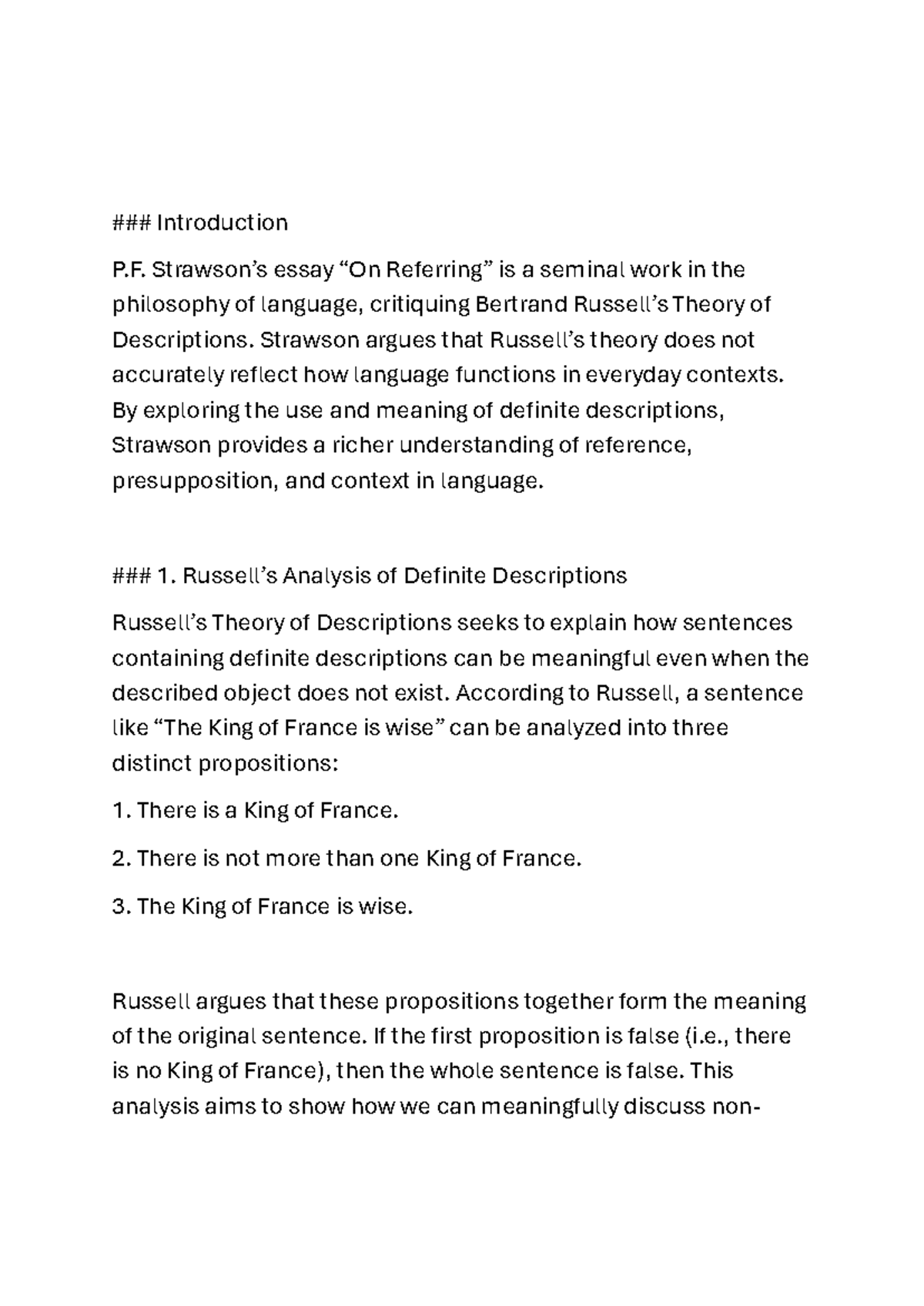 Strawson 2 - philosophy of language - Introduction P. Strawson’s essay ...