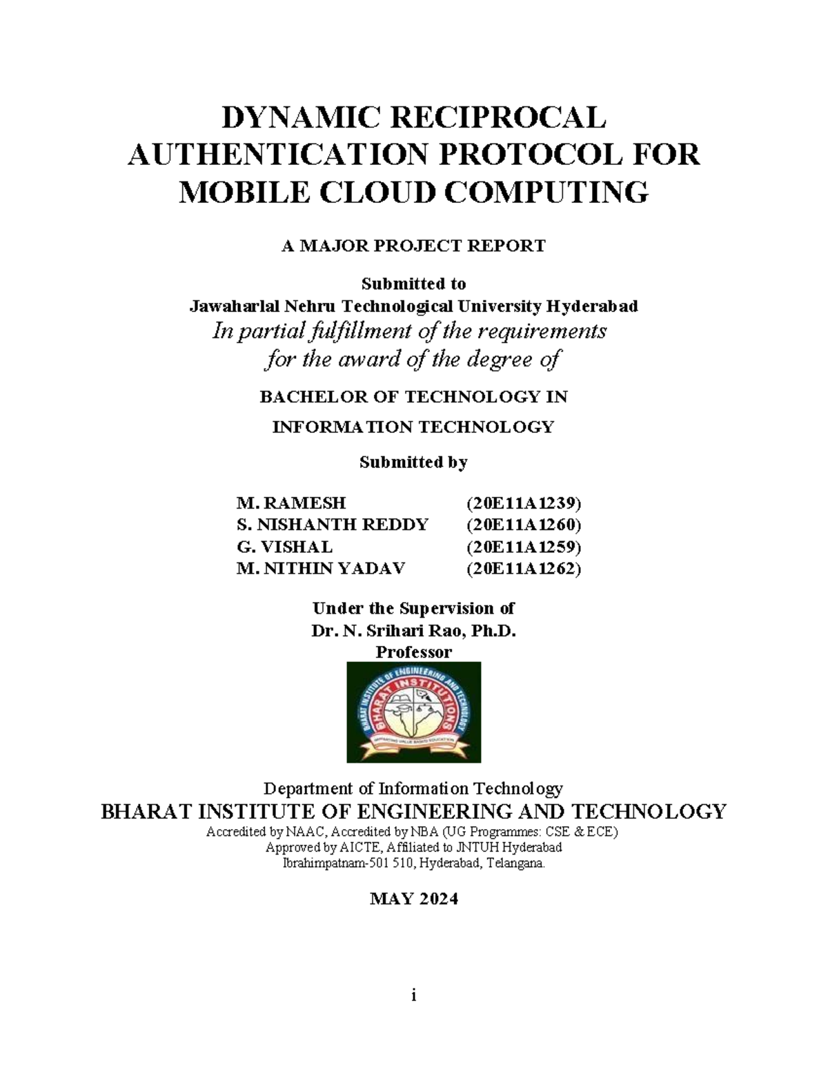 Dynamic reciprocal documentation - DYNAMIC RECIPROCAL AUTHENTICATION PROTOCOL FOR MOBILE CLOUD ...