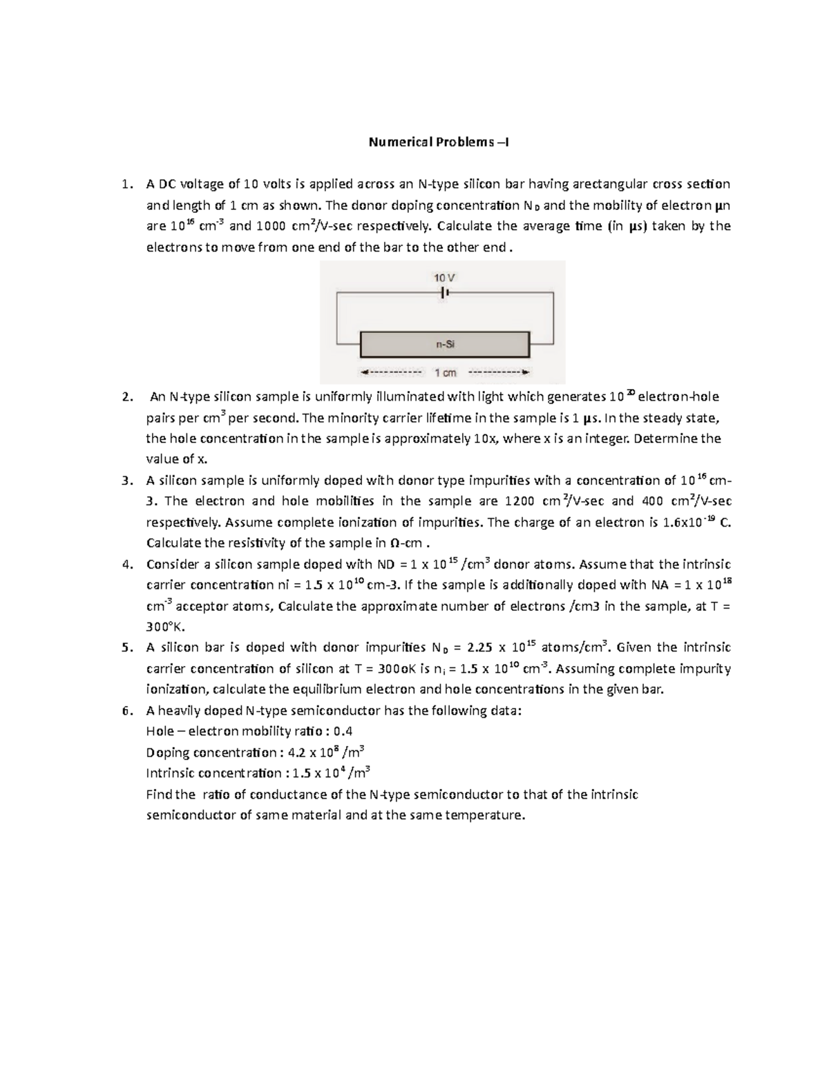 Numerical questions -I - Numerical Problems –I 1. A DC voltage of 10 ...