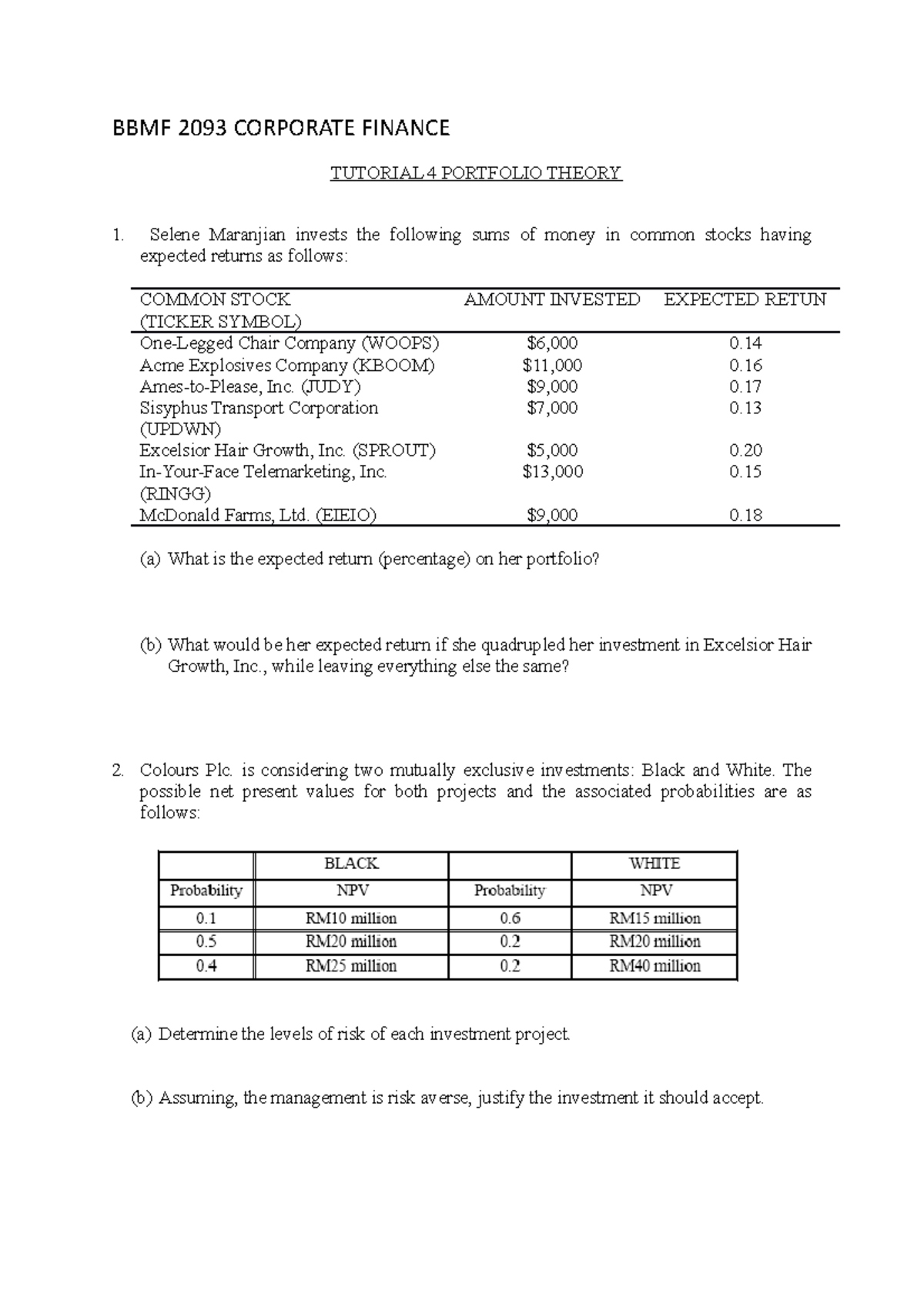Tutorial 4 student docx - Corporate Finance - Studocu