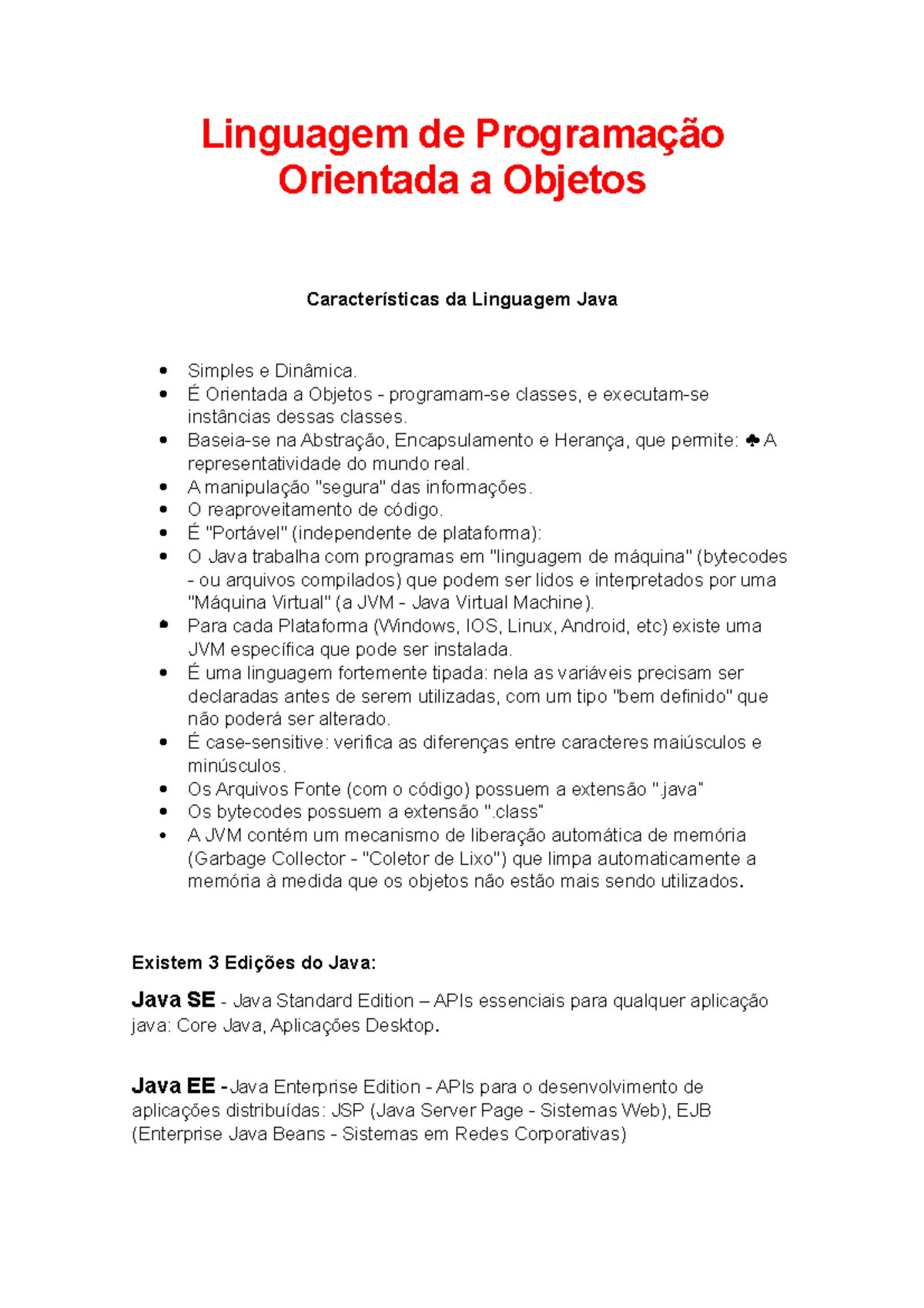 Linguagem De Programação Orientada A Objetos Resumo Linguagem De Programação Orientada A