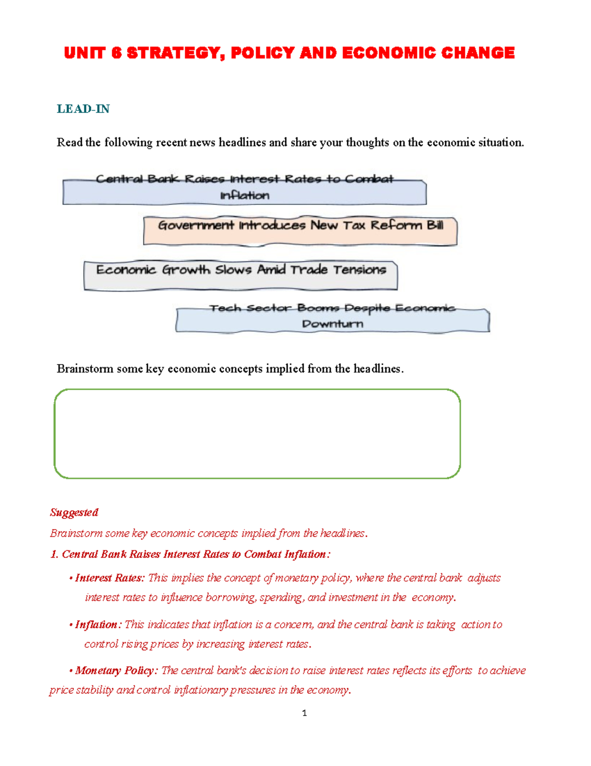 UNIT 6 SV - đáp án sách eco2 unit6 - UNIT 6 STRATEGY, POLICY AND ...