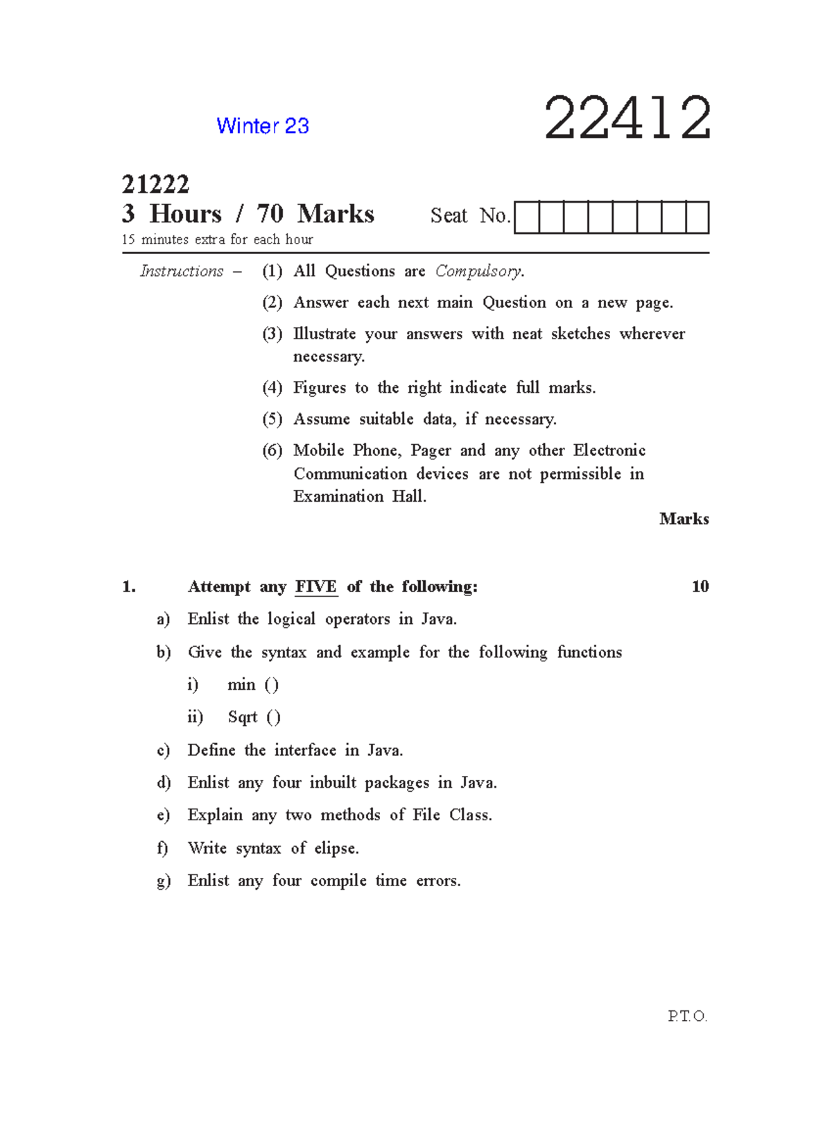 22412-S22 - Model question paper of MSBTE - P.T. Instructions – (1) All ...
