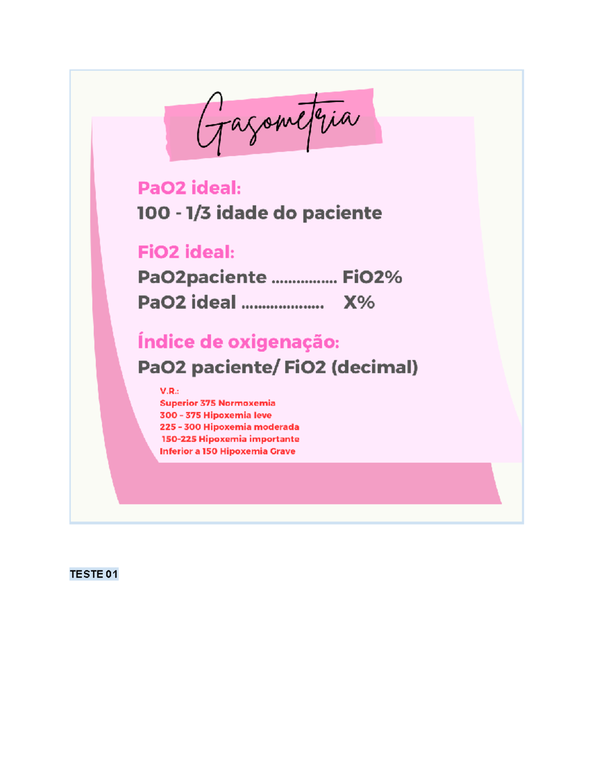 Anaclin gasometria - aaaaa - TESTE Qual seria a pressão parcial de ...