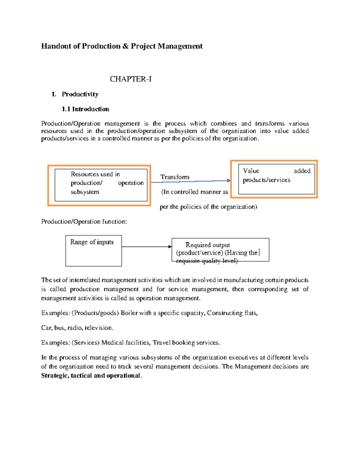Handout of Production & project mgt - Handout of Production & Project ...