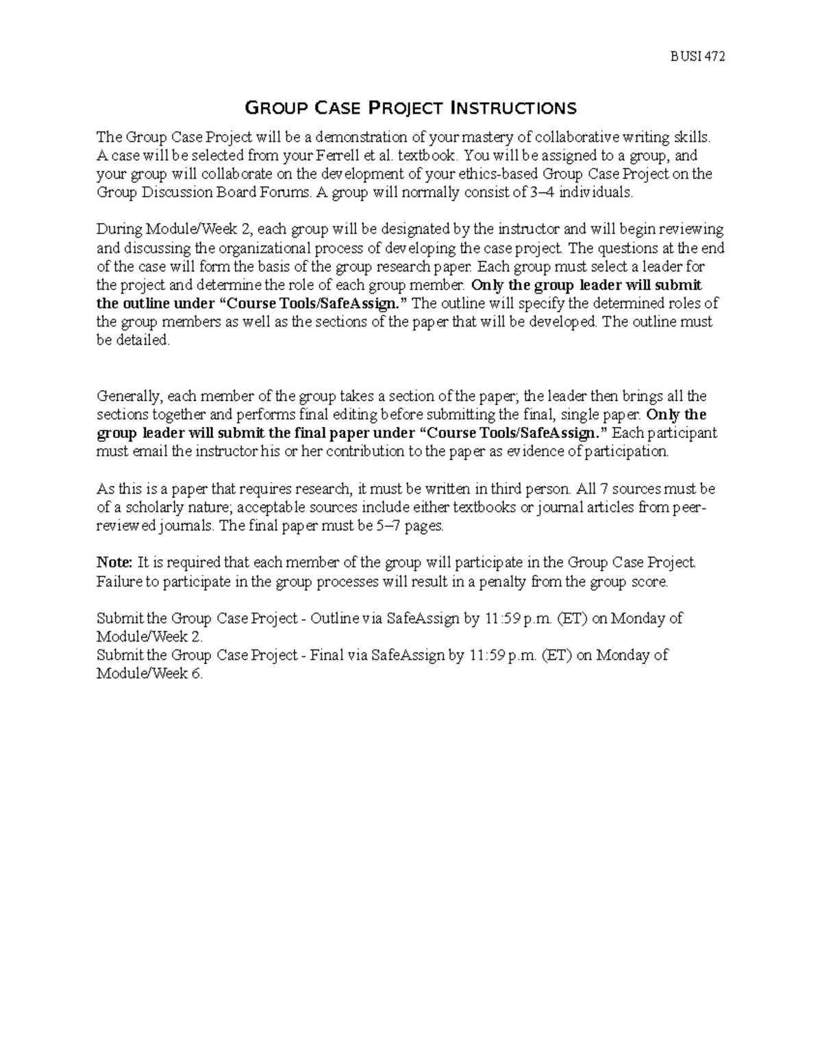 BUSI472Group Case Project Instructions - BUSI 472 GROUP CASE PROJECT ...